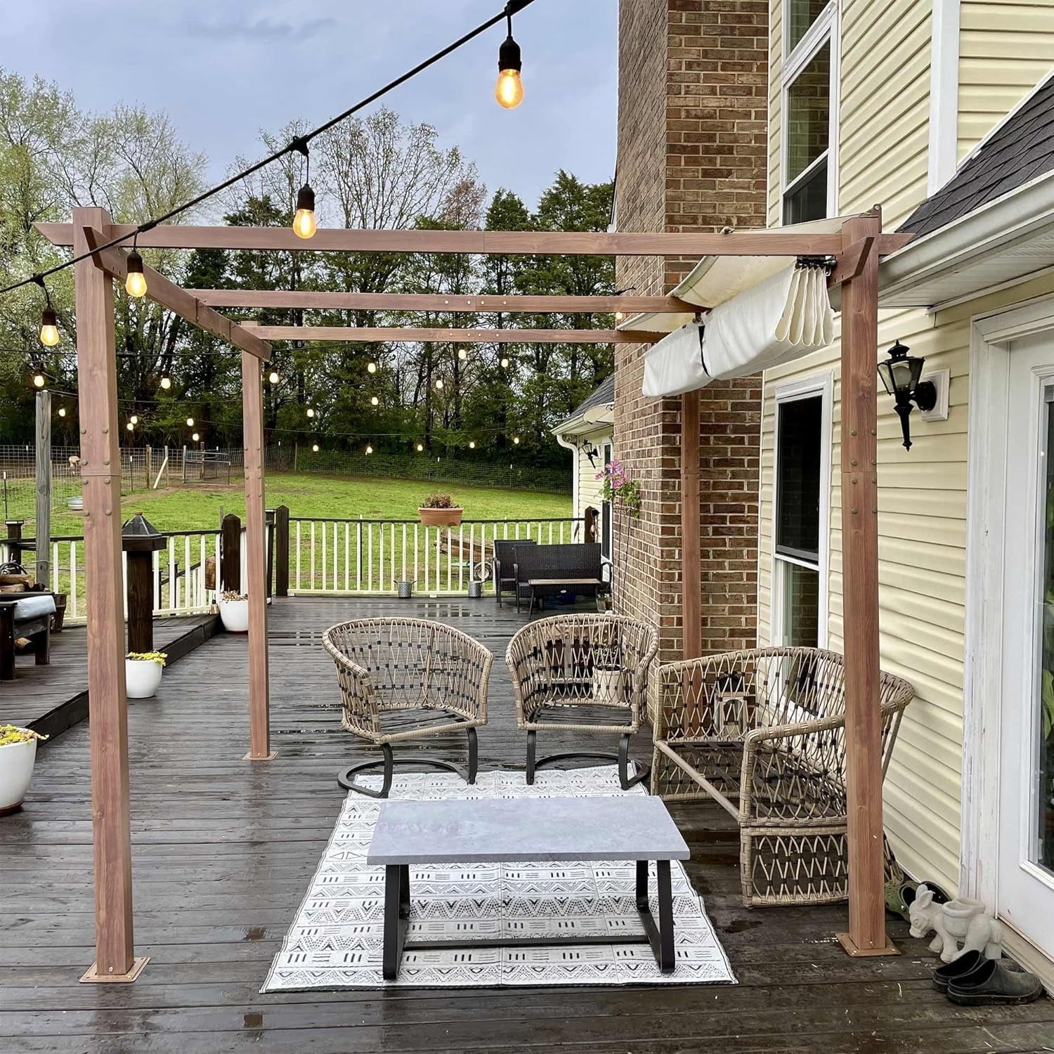 PURPLE LEAF 10' x 10' Outdoor Retractable Pergola with Sun Shade Canopy ...