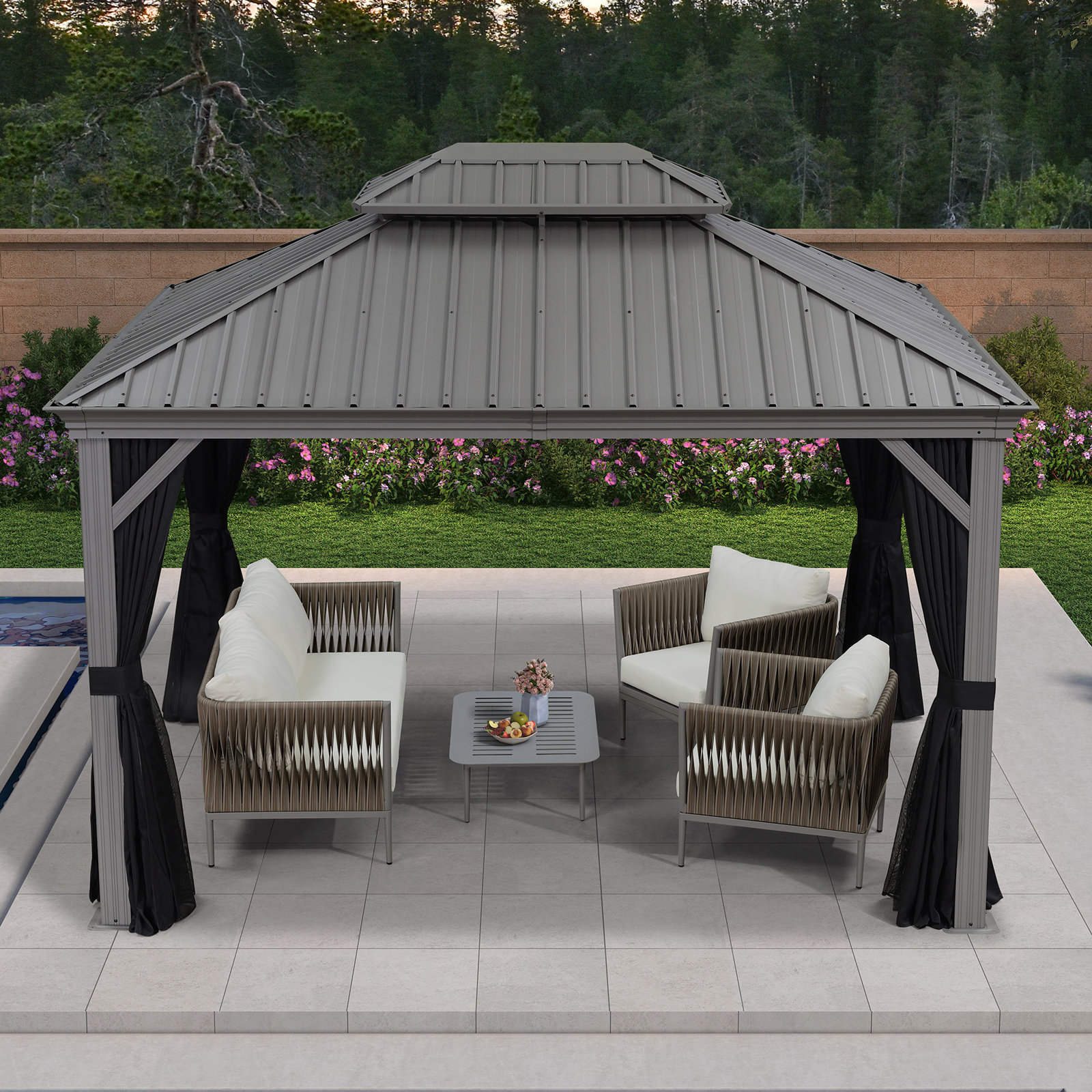 Aoxun 10 ft. x 10 ft. Hardtop Gazebo, Outdoor Aluminum Frame Permanent ...