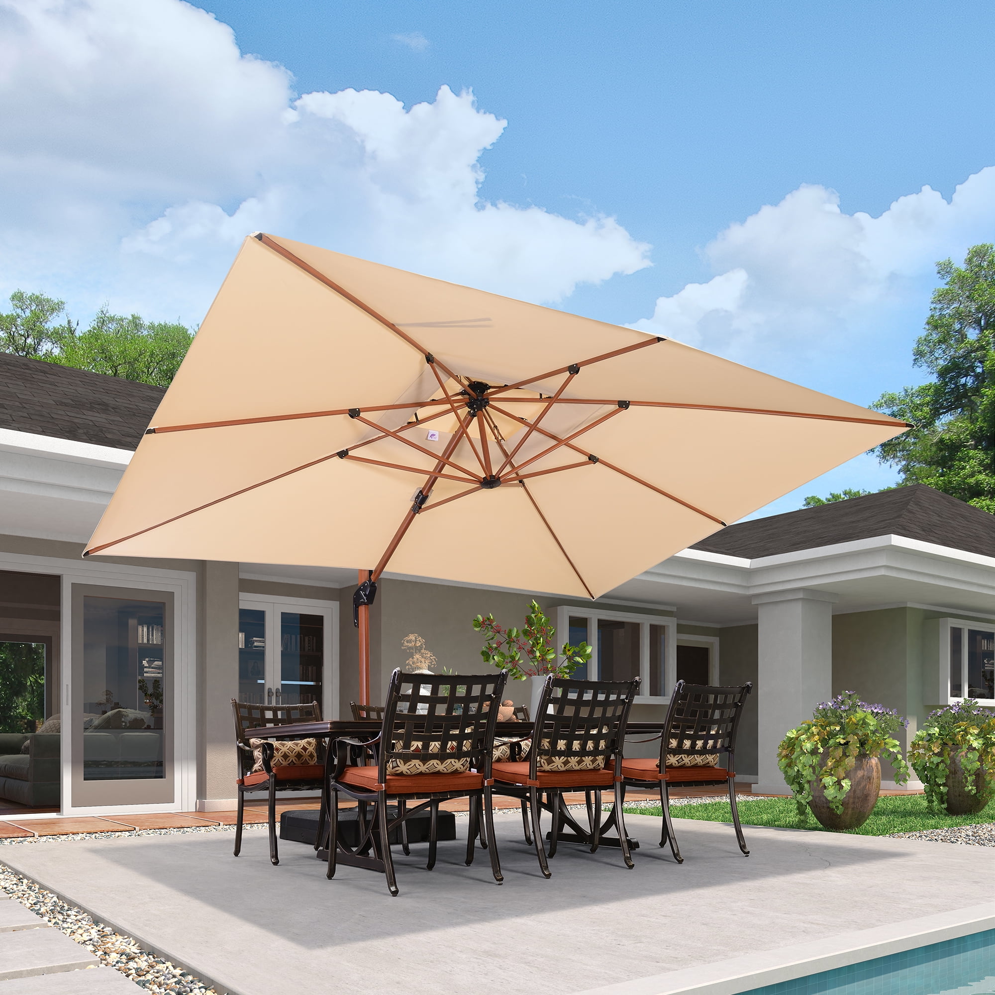 PURPLE LEAF 10 x 13FT Deluxe Rectangle Wood Grain Patio Umbrella, Large ...