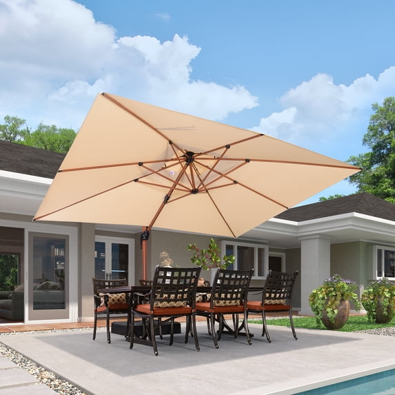 PURPLE LEAF 10 x 13FT Deluxe Rectangle Wood Grain Patio Umbrella, Large ...