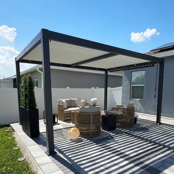 Heynemo 10' x 12' Aluminum Louvered Pergola with Adjustable Roof for ...