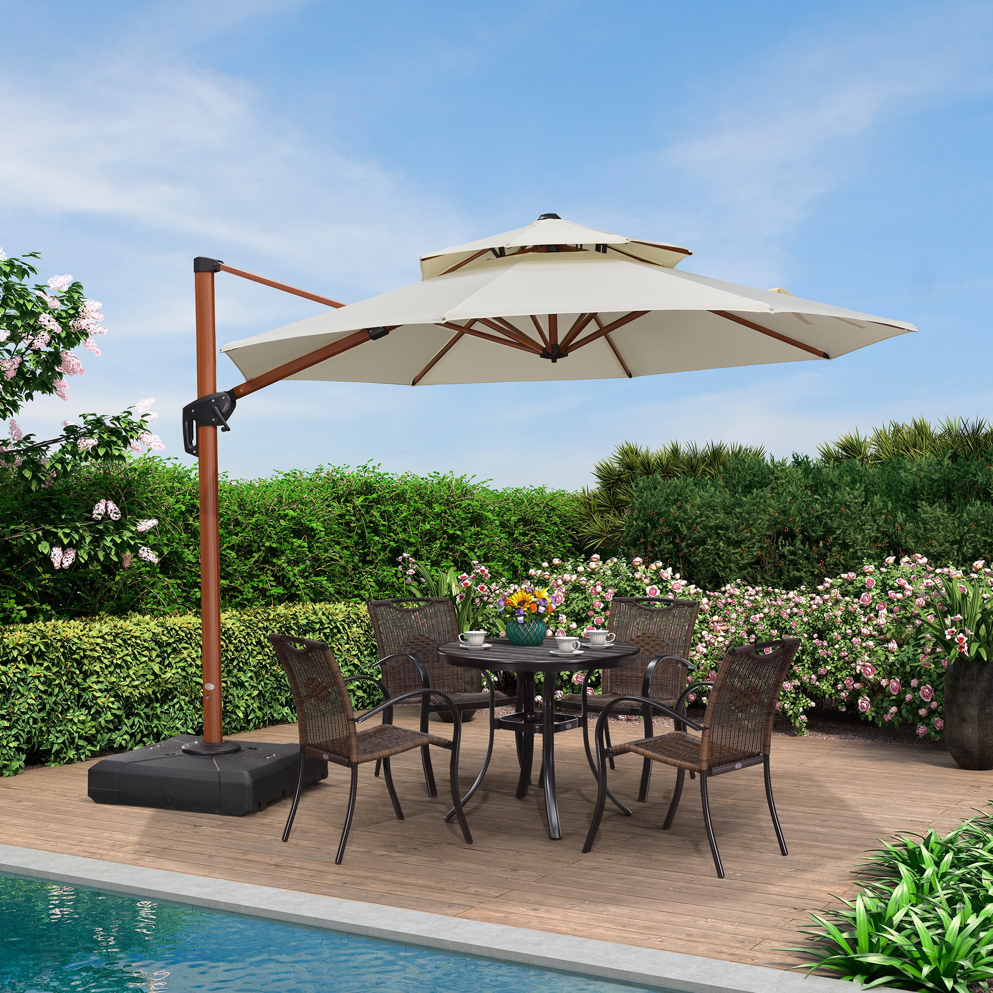 PURPLE LEAF 10FT Deluxe Round Wood Grain Patio Umbrella, Large Offset ...