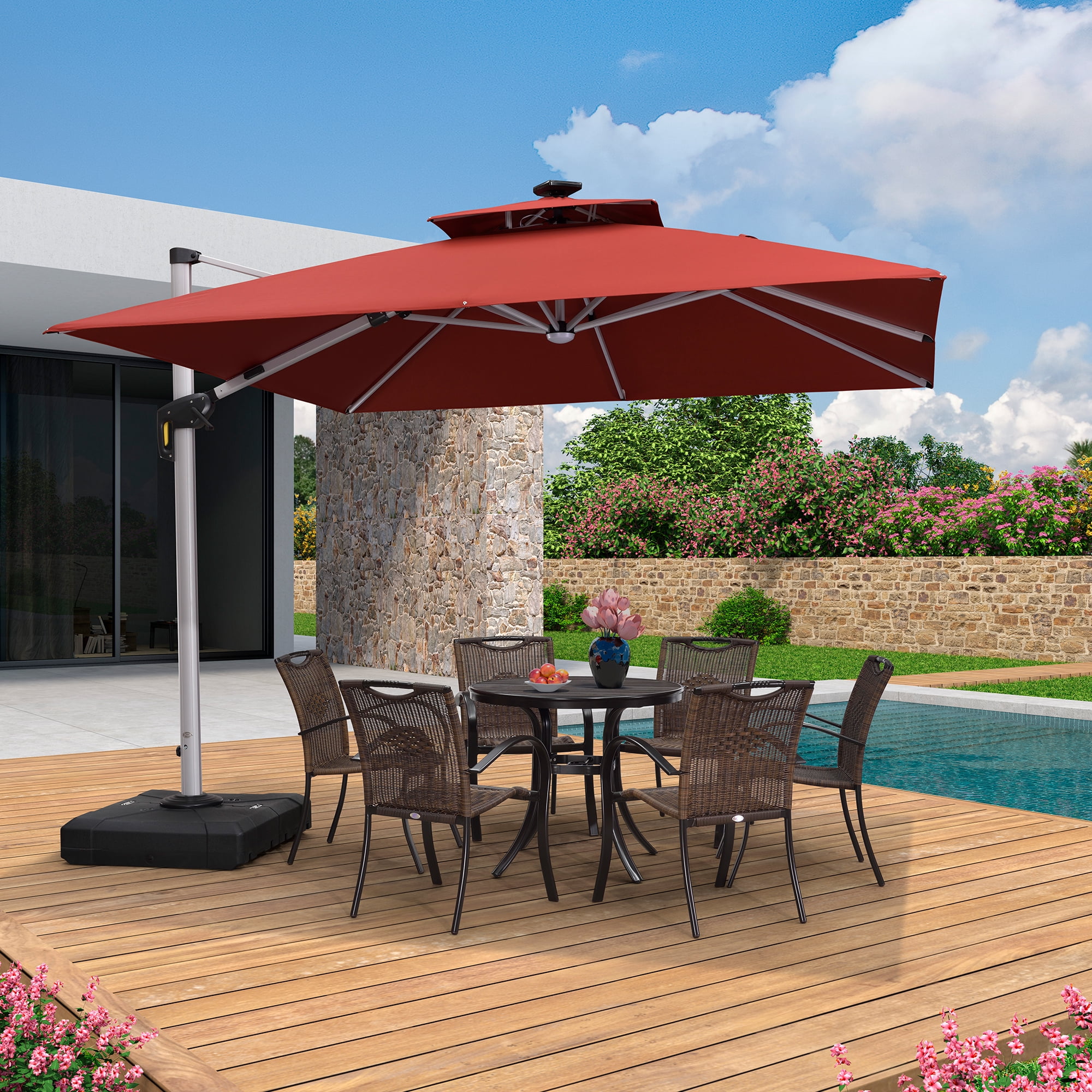 PURPLE LEAF 10FT Square Double Top Deluxe Solar Powered LED Patio ...