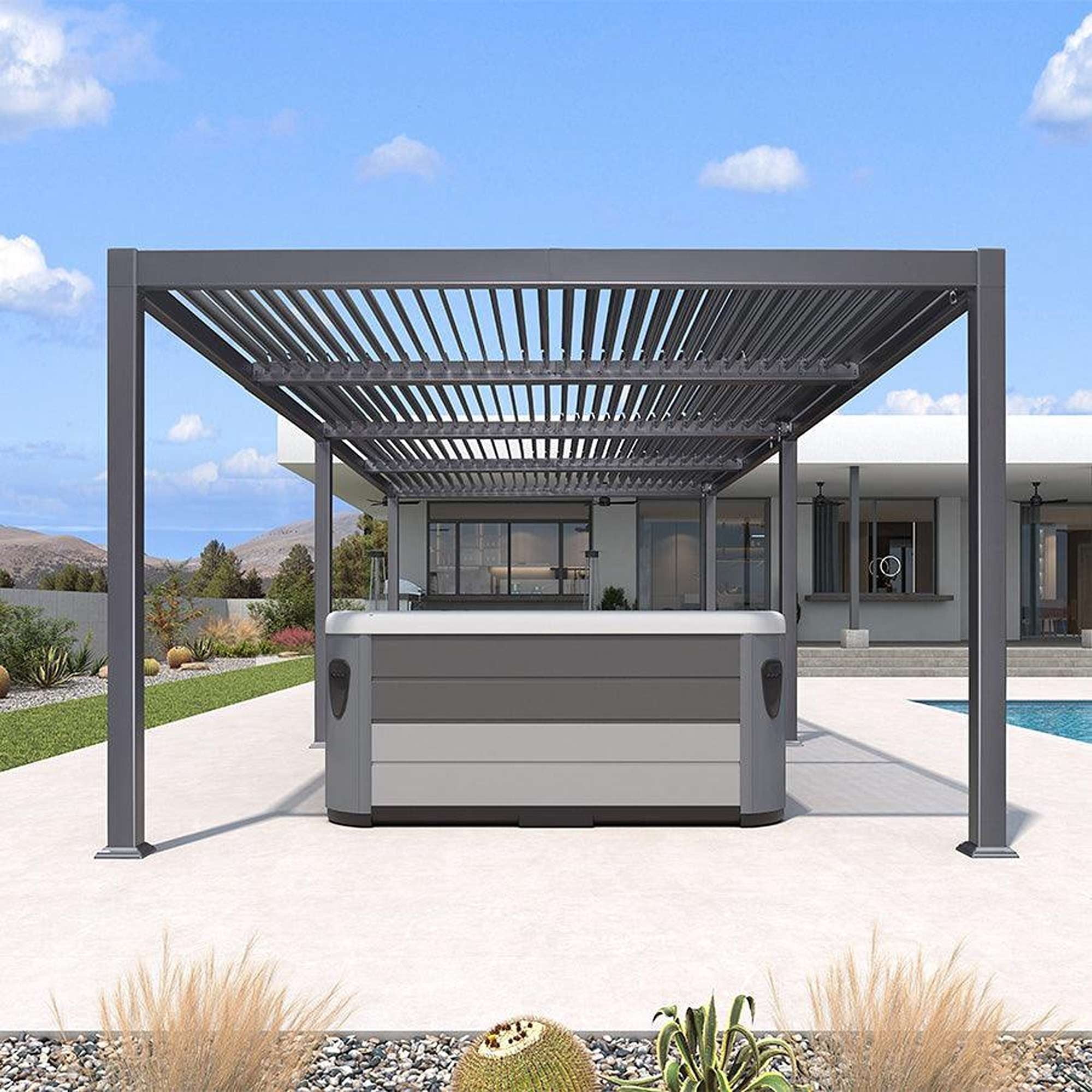 PURPLE LEAF 11'×28' Outdoor Louvered Pergola with Adjustable Hardtop ...