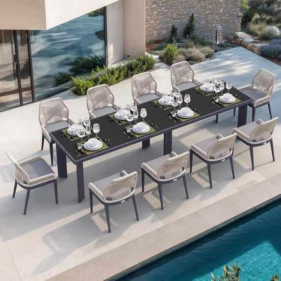 PURPLE LEAF 11-Piece Patio Dining Set for 10, Outdoor Table and Wicker ...