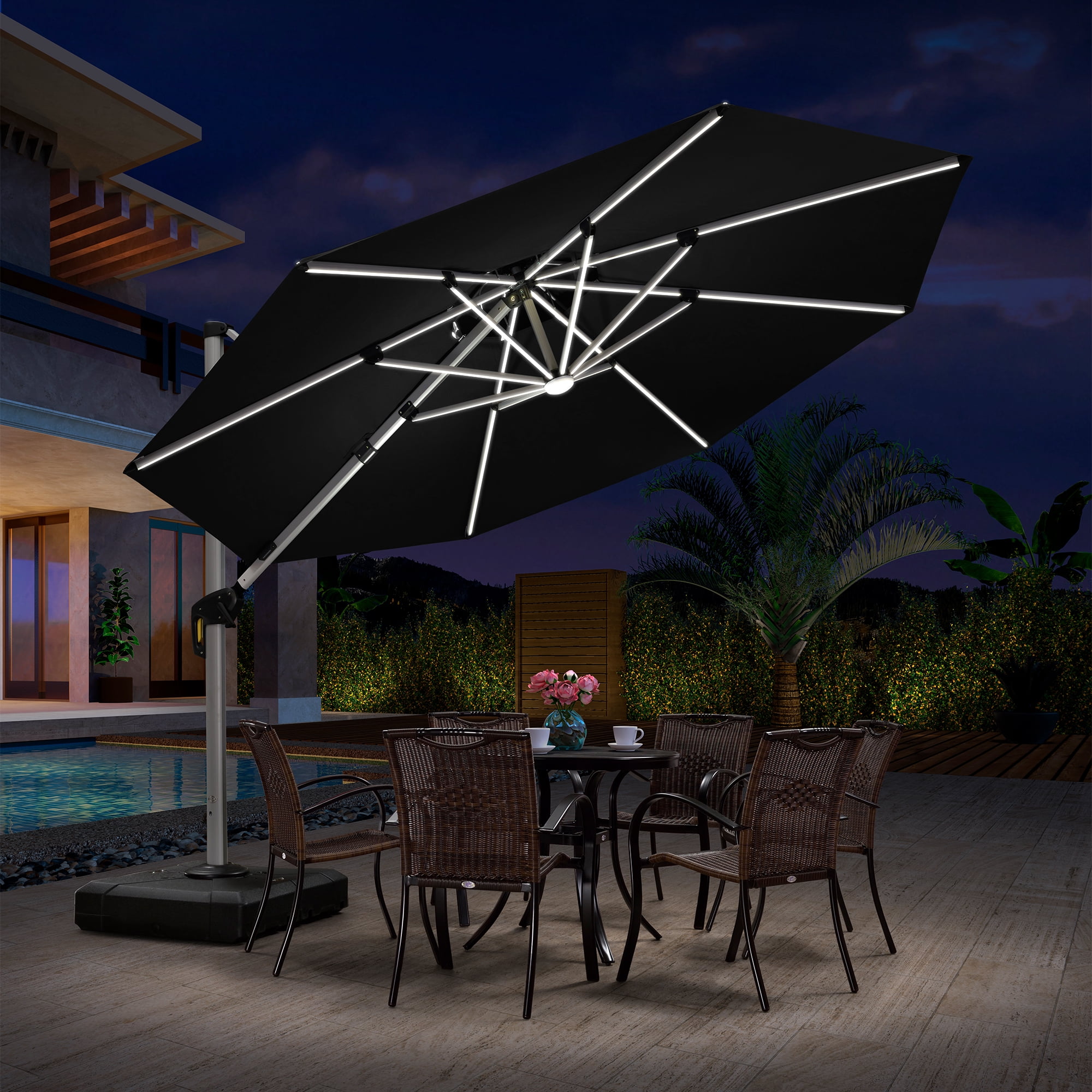 PURPLE LEAF 11FT Deluxe Round Solar Powered LED Patio Umbrella, Large ...