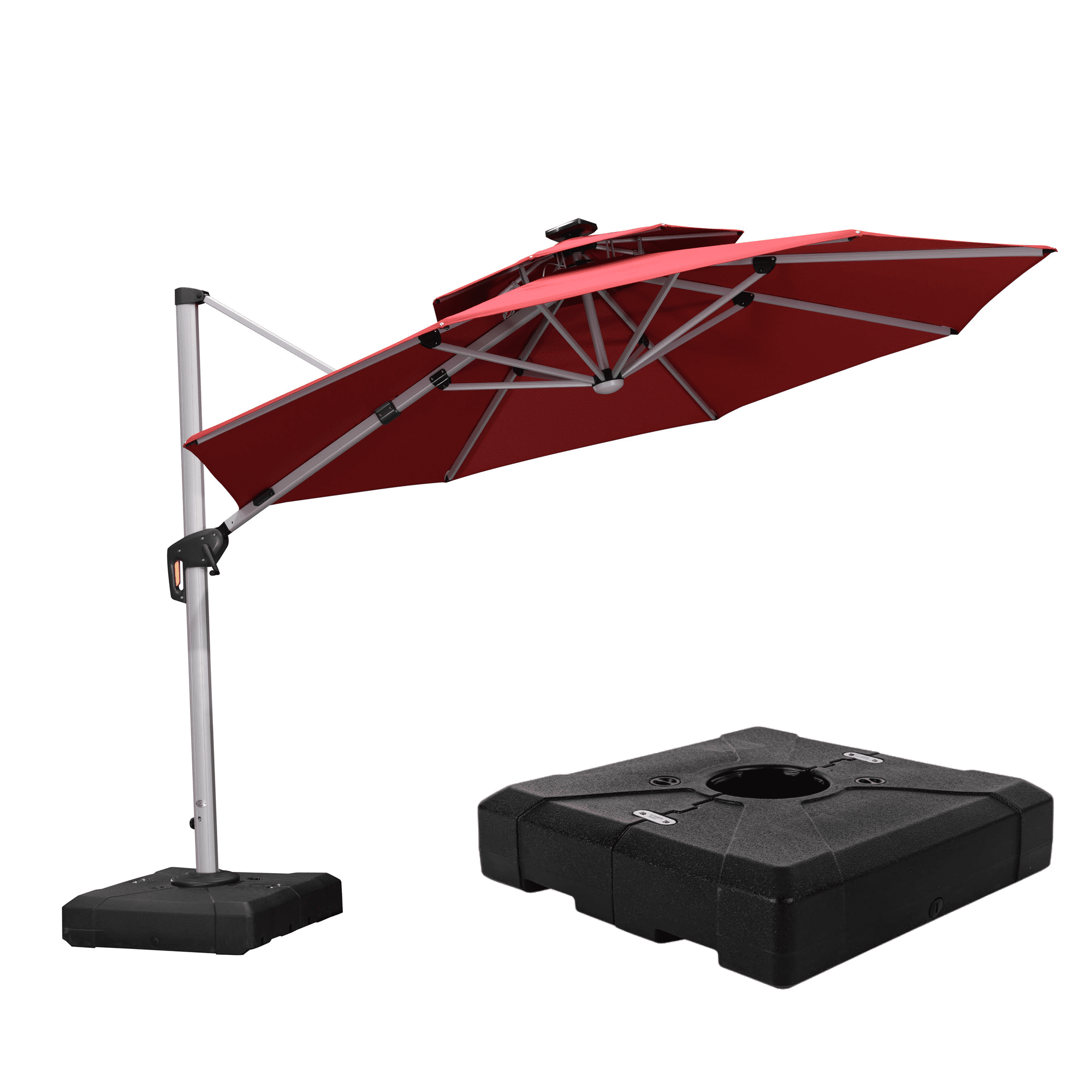 PURPLE LEAF 11FT Deluxe Round Solar Powered LED Patio Umbrella with ...