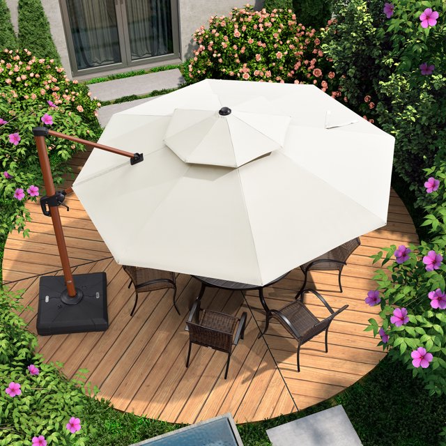 PURPLE LEAF 11FT Deluxe Round Wood Grain Patio Umbrella, Large Offset ...