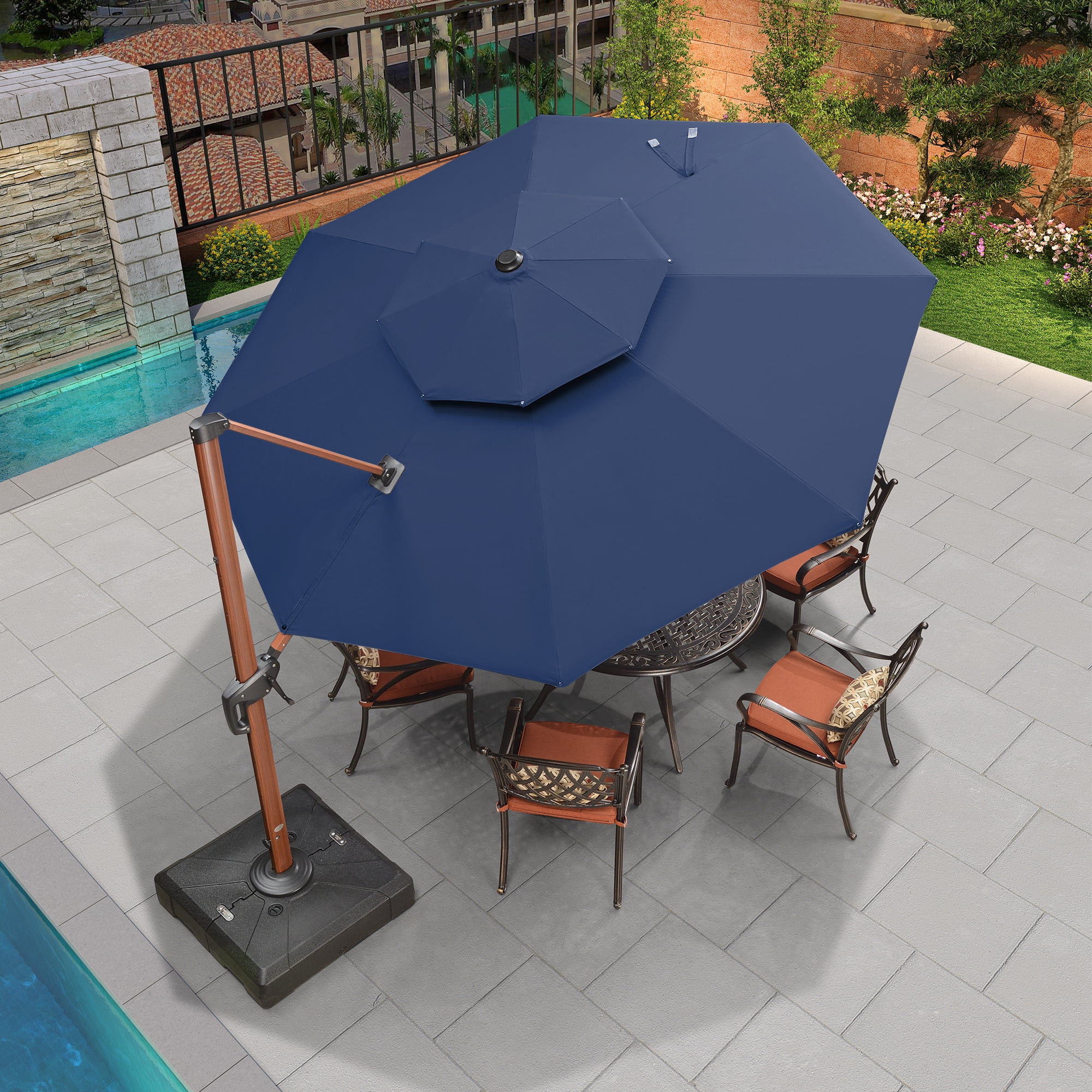 PURPLE LEAF 11FT Deluxe Round Wood Grain Patio Umbrella, Large Offset ...