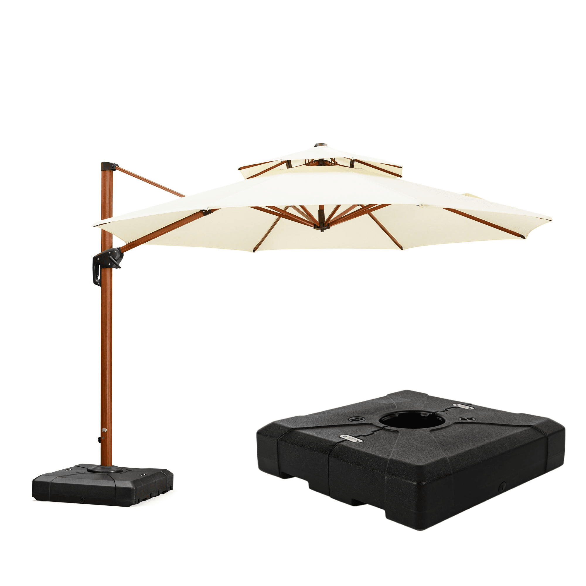 PURPLE LEAF 11FT Deluxe Round Wood Grain Patio Umbrella with Base ...