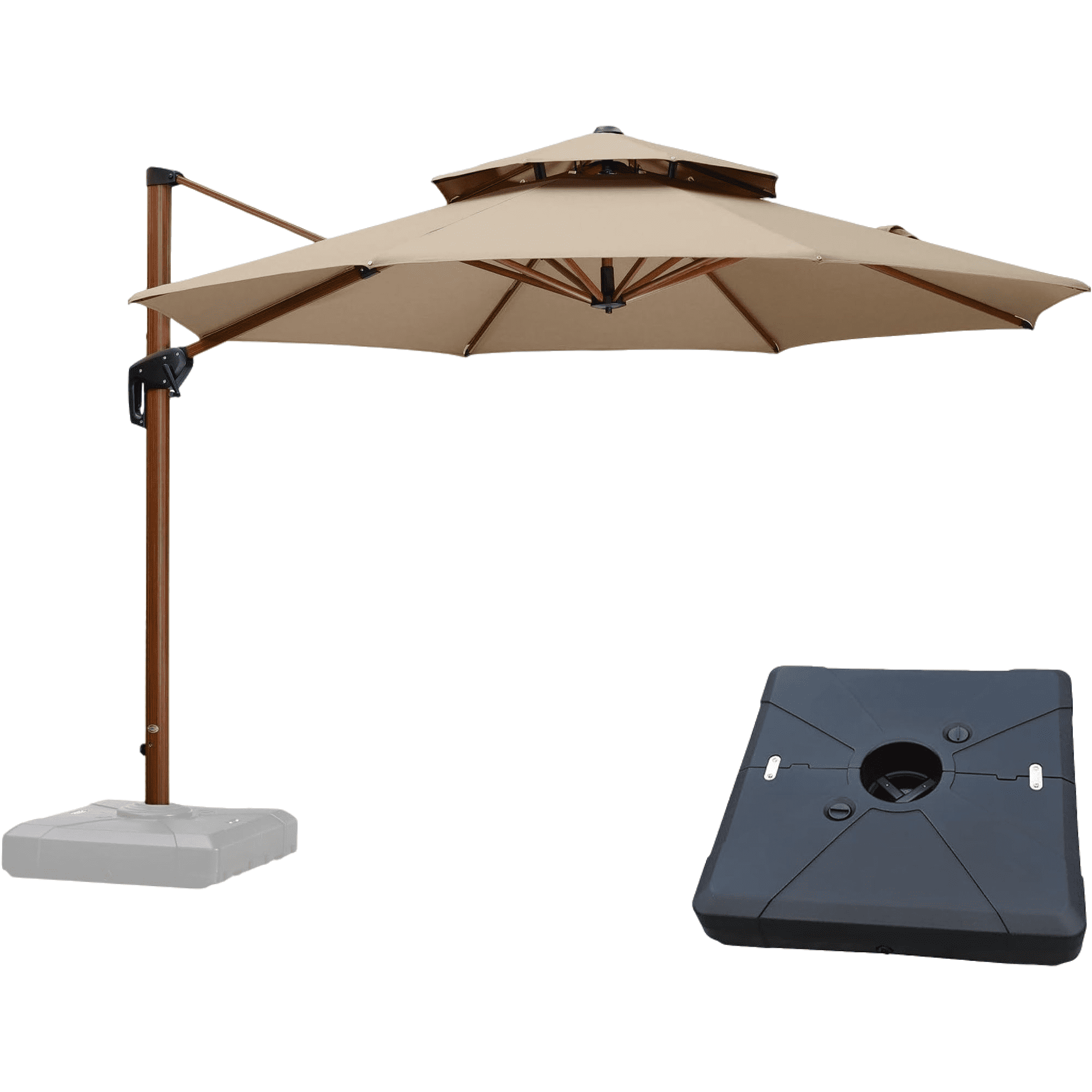 PURPLE LEAF 11FT Deluxe Round Wood Grain Patio Umbrella with Base ...