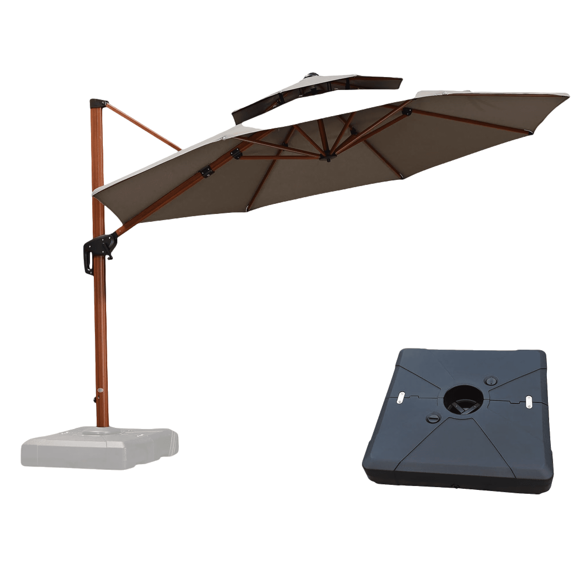 PURPLE LEAF 11FT Deluxe Round Wood Grain Patio Umbrella with Base ...