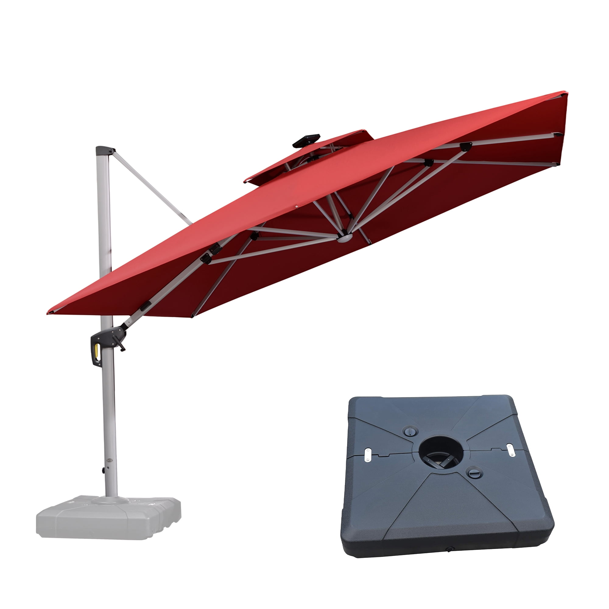 PURPLE LEAF 11FT Deluxe Square Solar Powered LED Patio Umbrella with ...