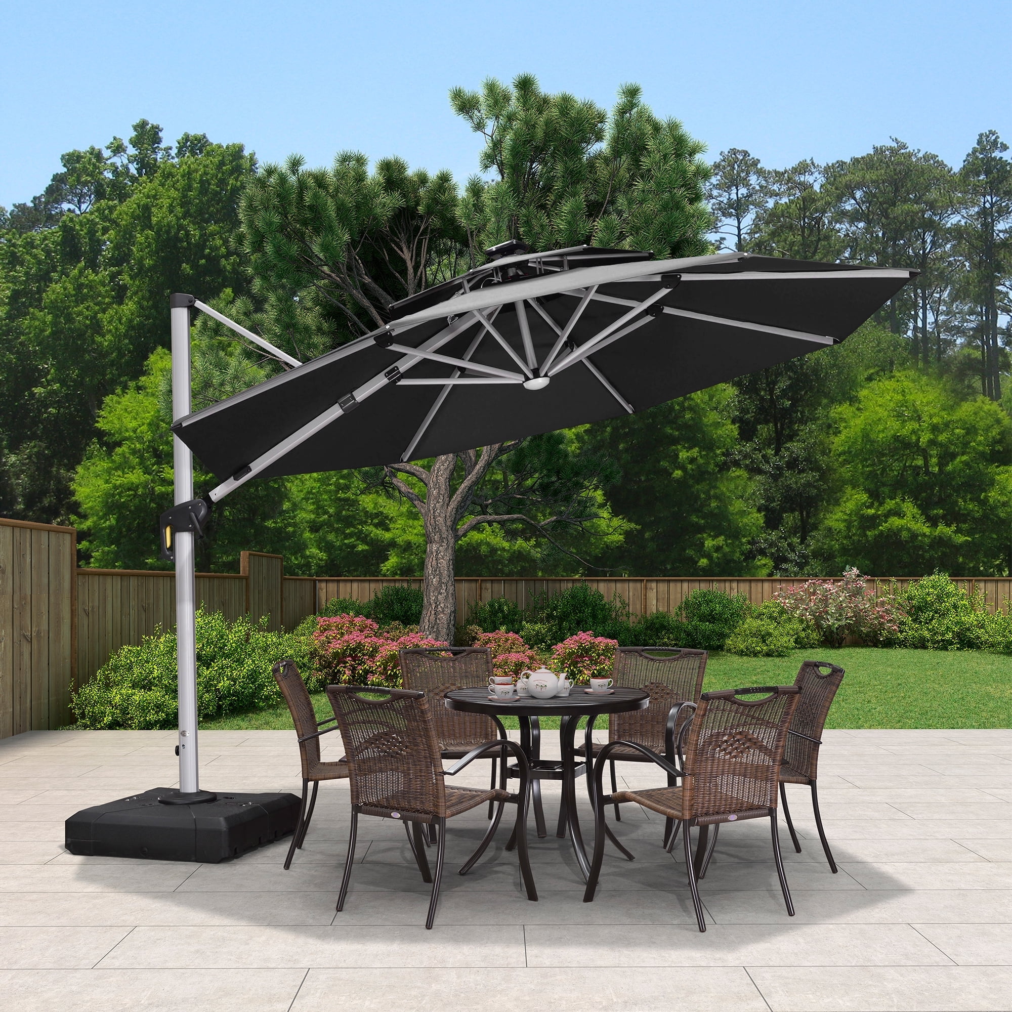 PURPLE LEAF 11FT Round Solar Powered LED Patio Umbrella Outdoor Large ...