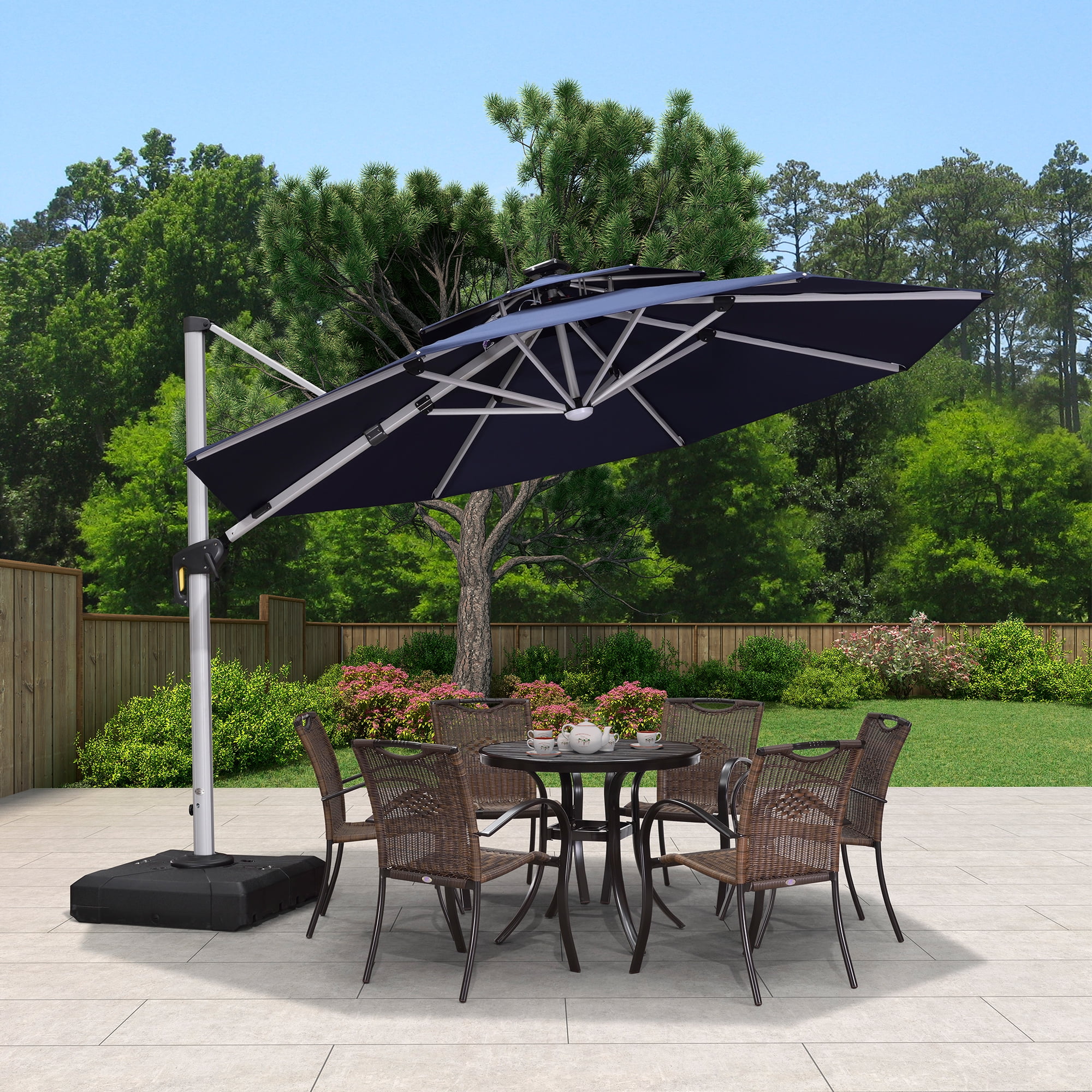 PURPLE LEAF 11FT Round Solar Powered LED Patio Umbrella Outdoor Large ...