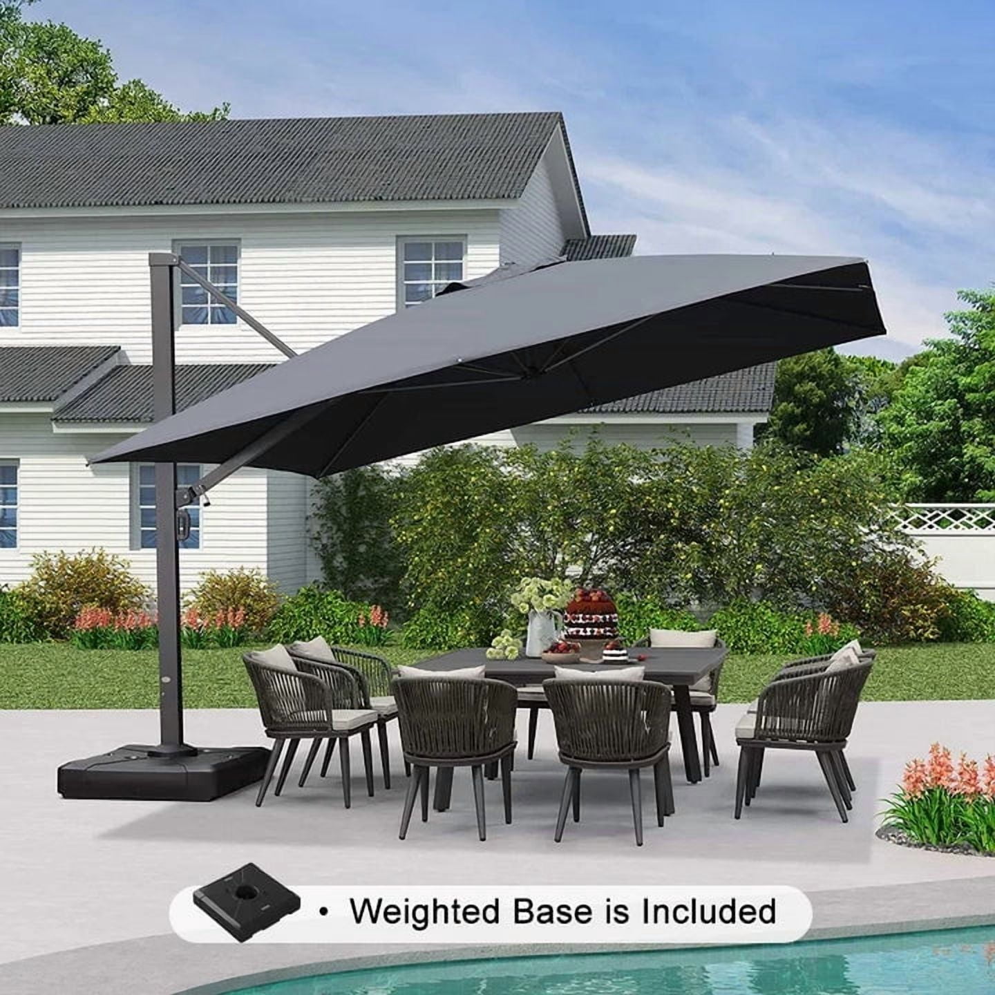 PURPLE LEAF 12 FT Square Patio Umbrella with Base Large Offset Hanging ...