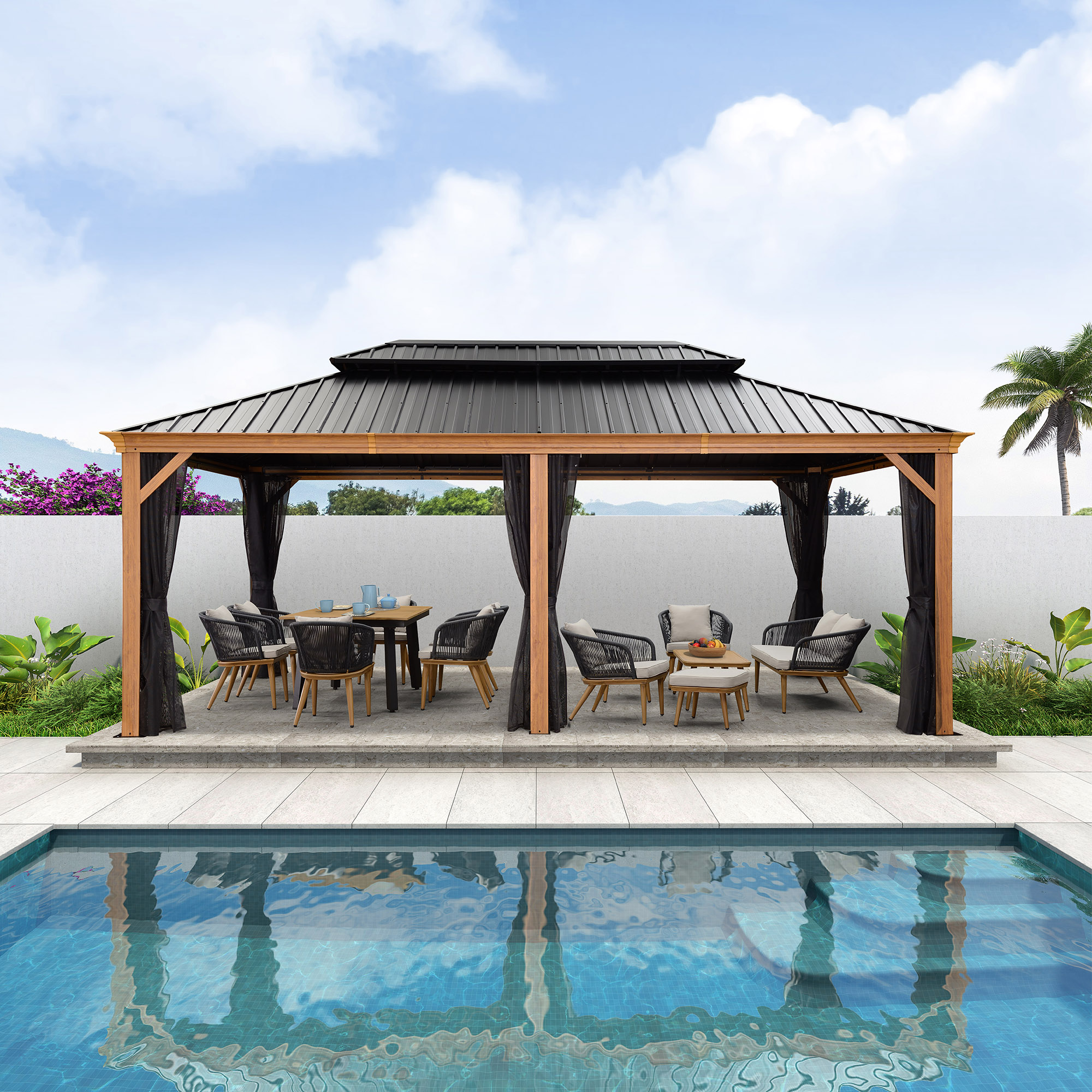 Costway 12ft x 10ft small Outdoor Hard top Gazebo 2-tier for Galvanized ...