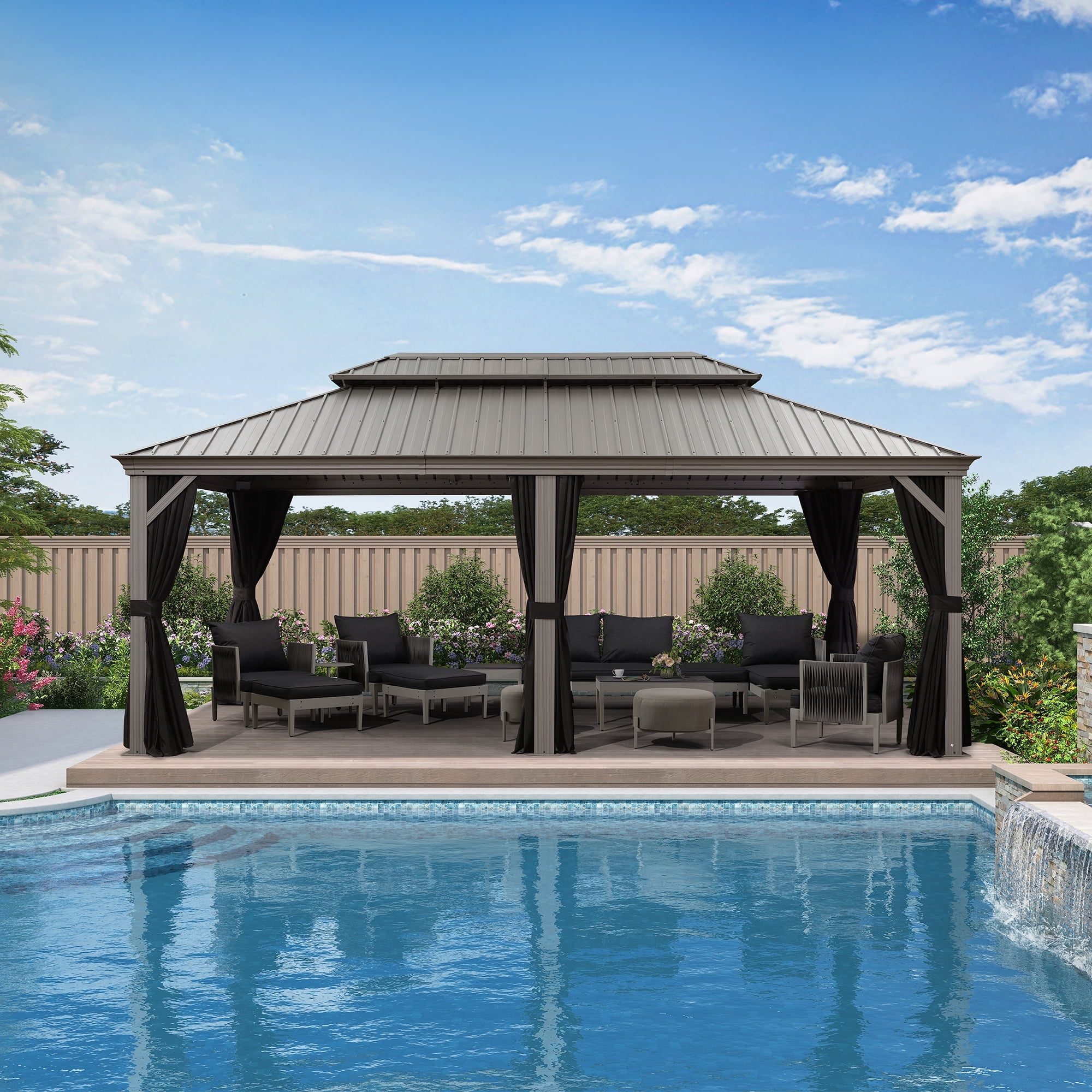 PURPLE LEAF 12' x 20' Outdoor Hardtop Gazebo with Double Roof Metal ...