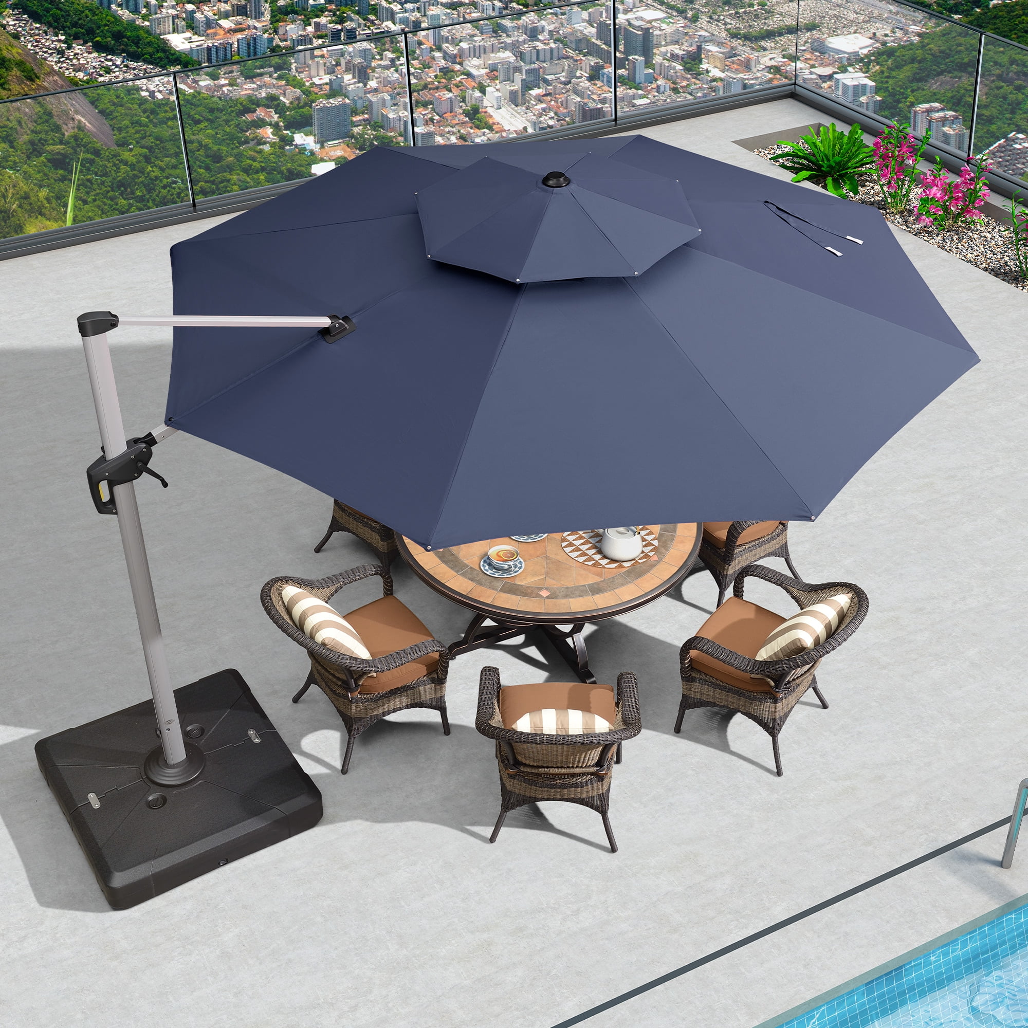 PURPLE LEAF 12FT Deluxe Round Patio Umbrella, Large Offset Cantilever ...