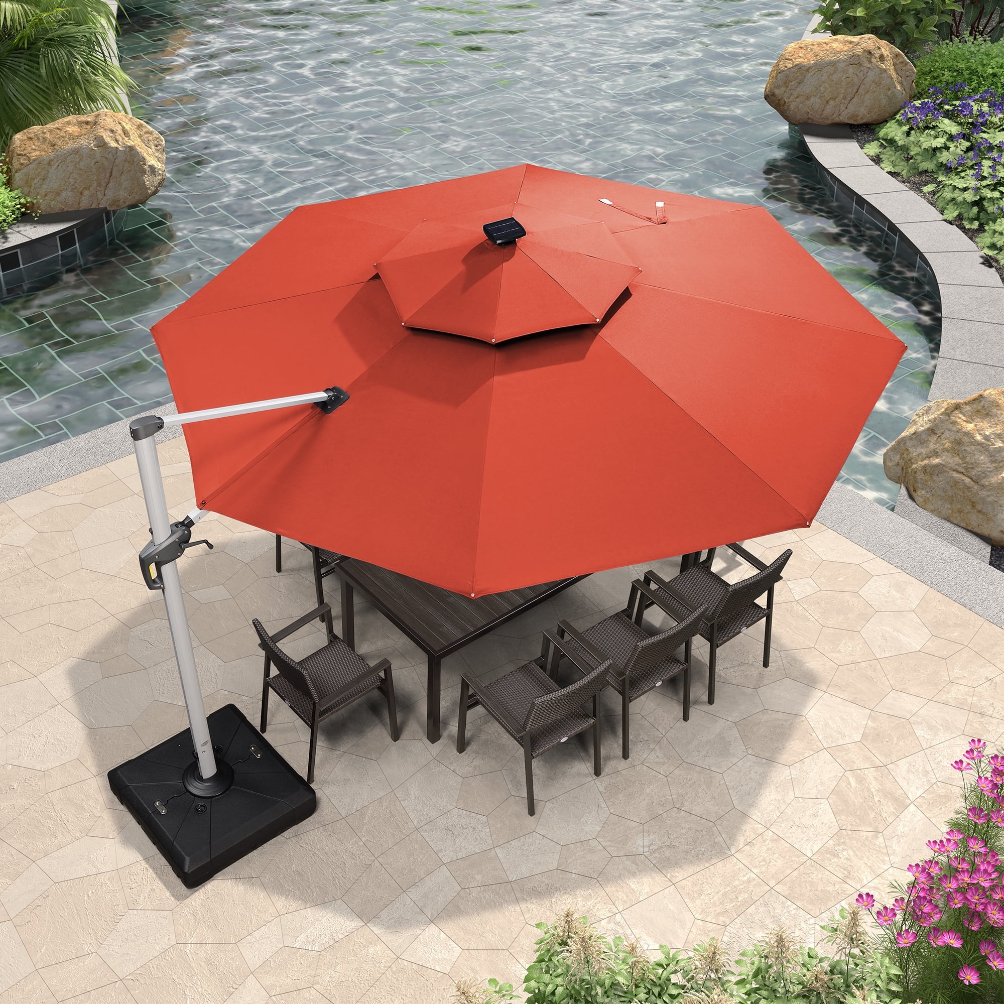 PURPLE LEAF 12FT Deluxe Round Solar Powered LED Patio Umbrella, Large ...