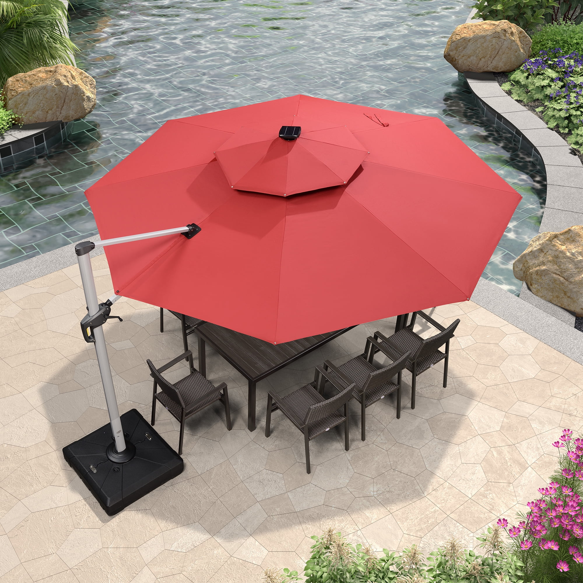 PURPLE LEAF 12FT Deluxe Round Solar Powered LED Patio Umbrella, Large ...