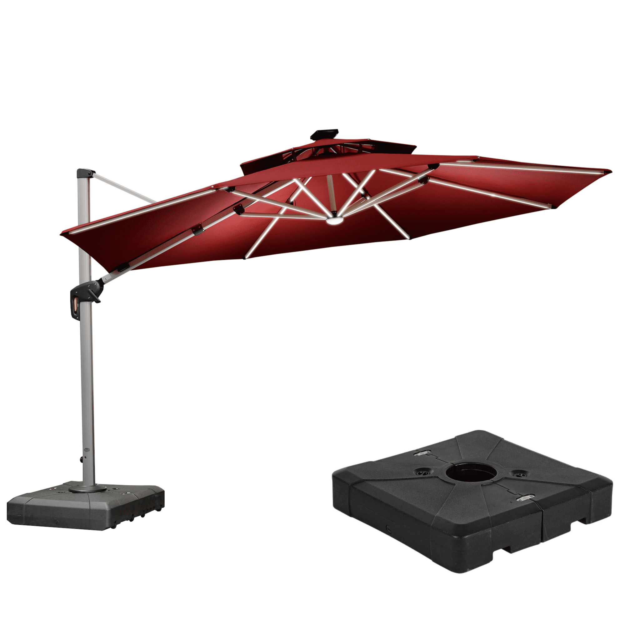 PURPLE LEAF 12FT Deluxe Round Solar Powered LED Patio Umbrella with ...