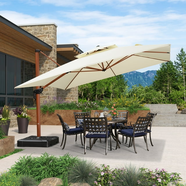 PURPLE LEAF 12FT Deluxe Square Wood Grain Patio Umbrella, Large Offset ...