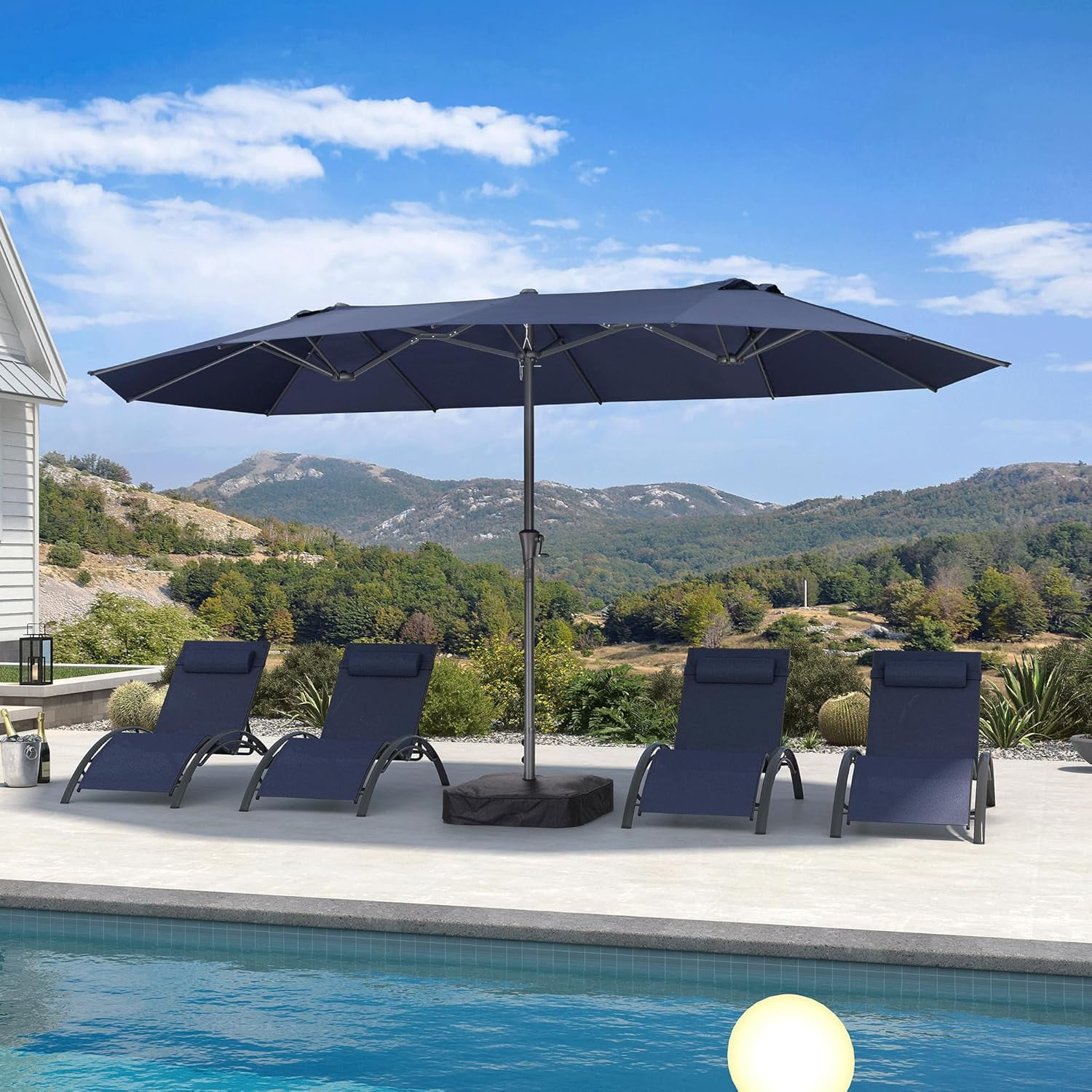 PURPLE LEAF 14ft Patio Umbrella Double-Sided Outdoor Umbrella with Base ...