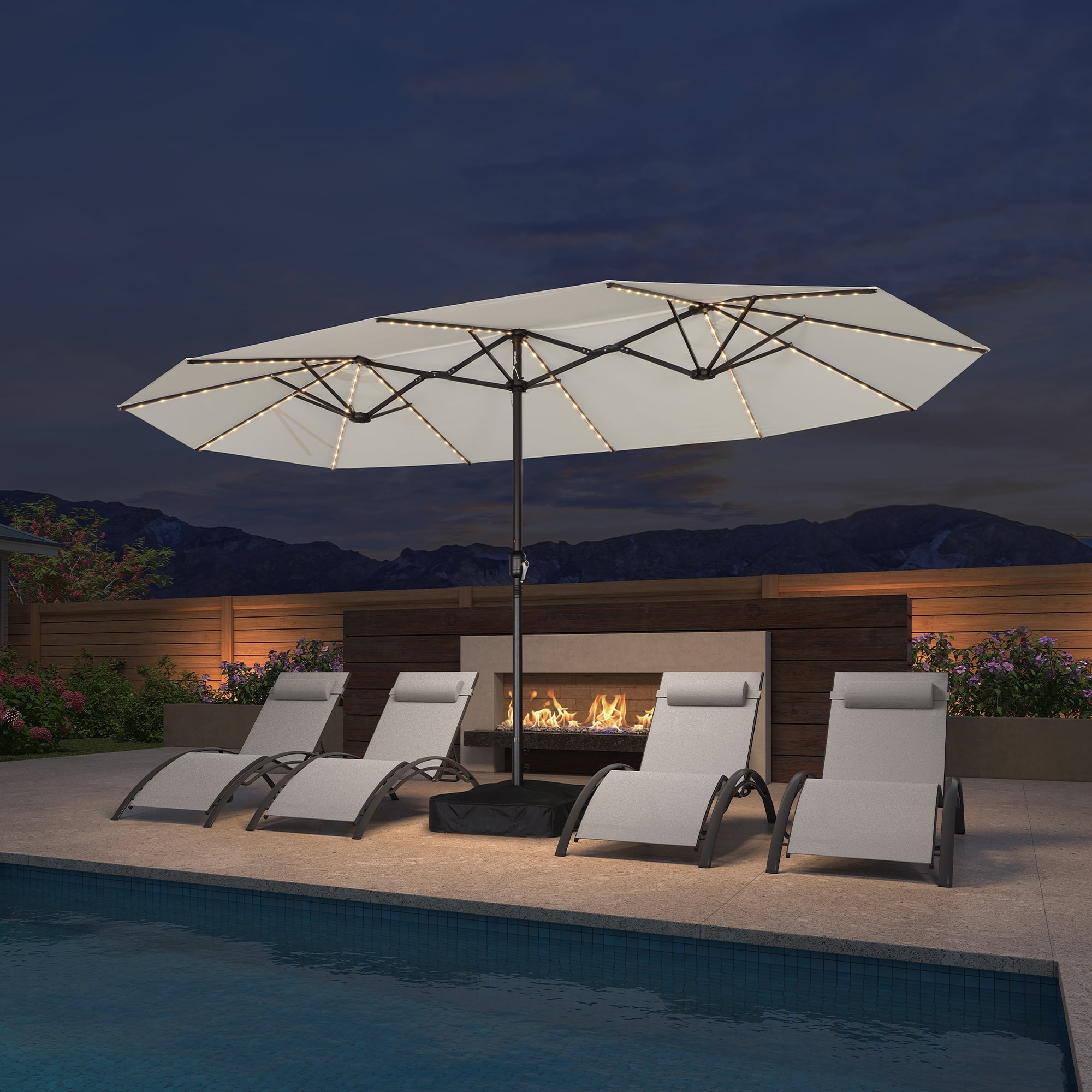 PURPLE LEAF 14ft Patio Umbrella with base and Solar LED Double-Sided ...