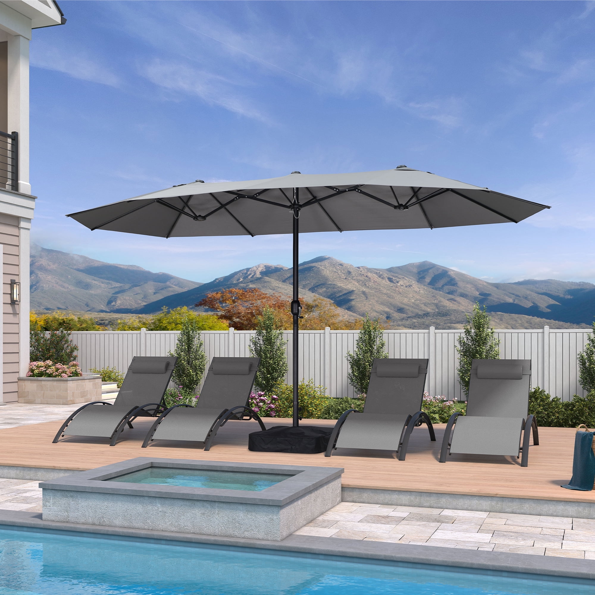 PURPLE LEAF 14ft Patio Umbrella with Base Double-Sided Rectangle ...