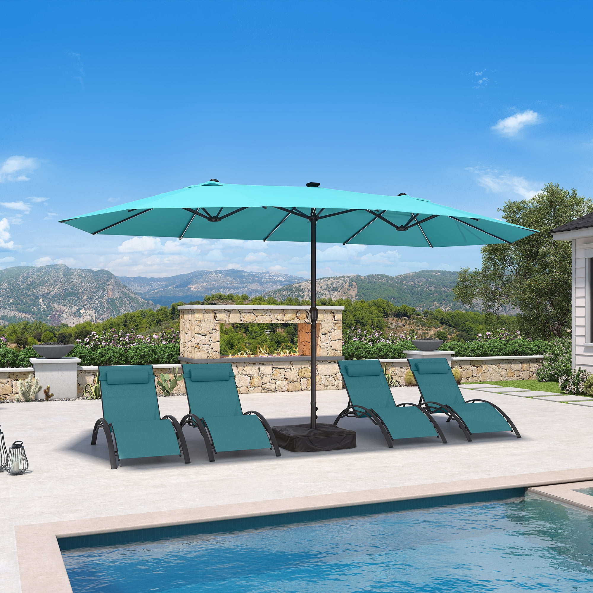 PURPLE LEAF 15ft Market Patio Umbrella with Solar LED and Base Double ...