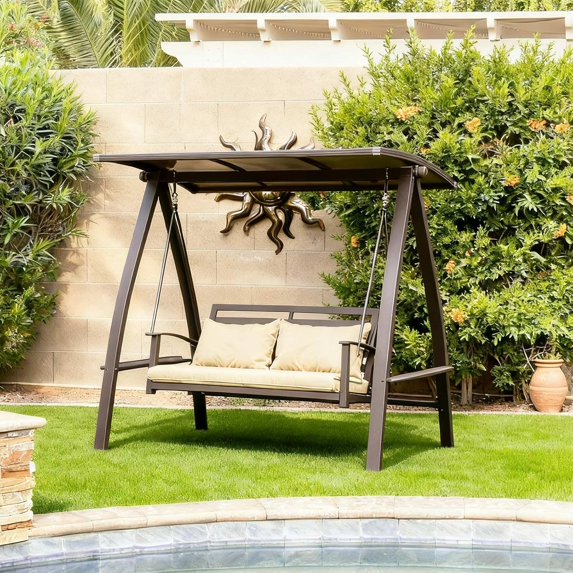 PURPLE LEAF 2-Seat Porch Swing with Adjustable PVC Canopy Metal Patio ...