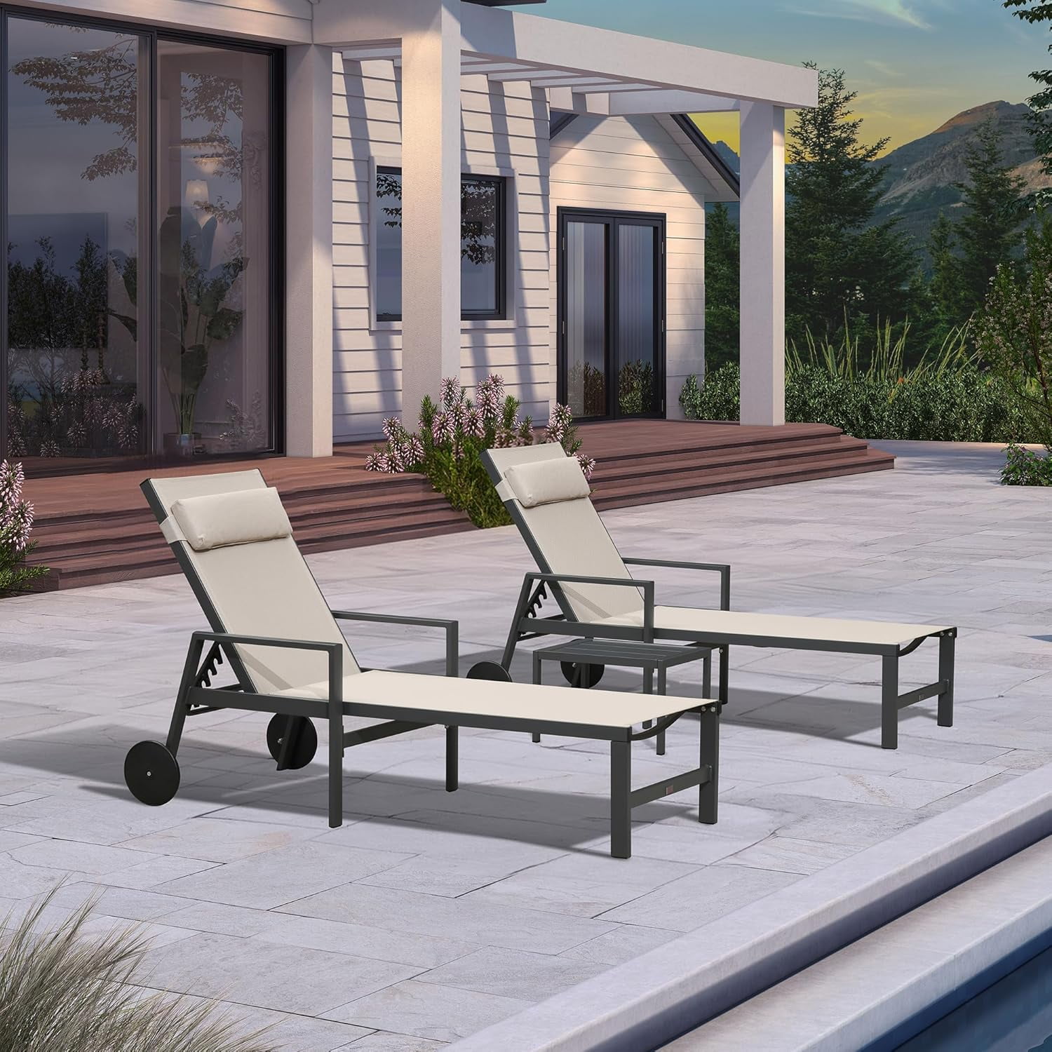 PURPLE LEAF 3-Piece Patio Lounge Chair Set - Outdoor Chaise Loungers ...