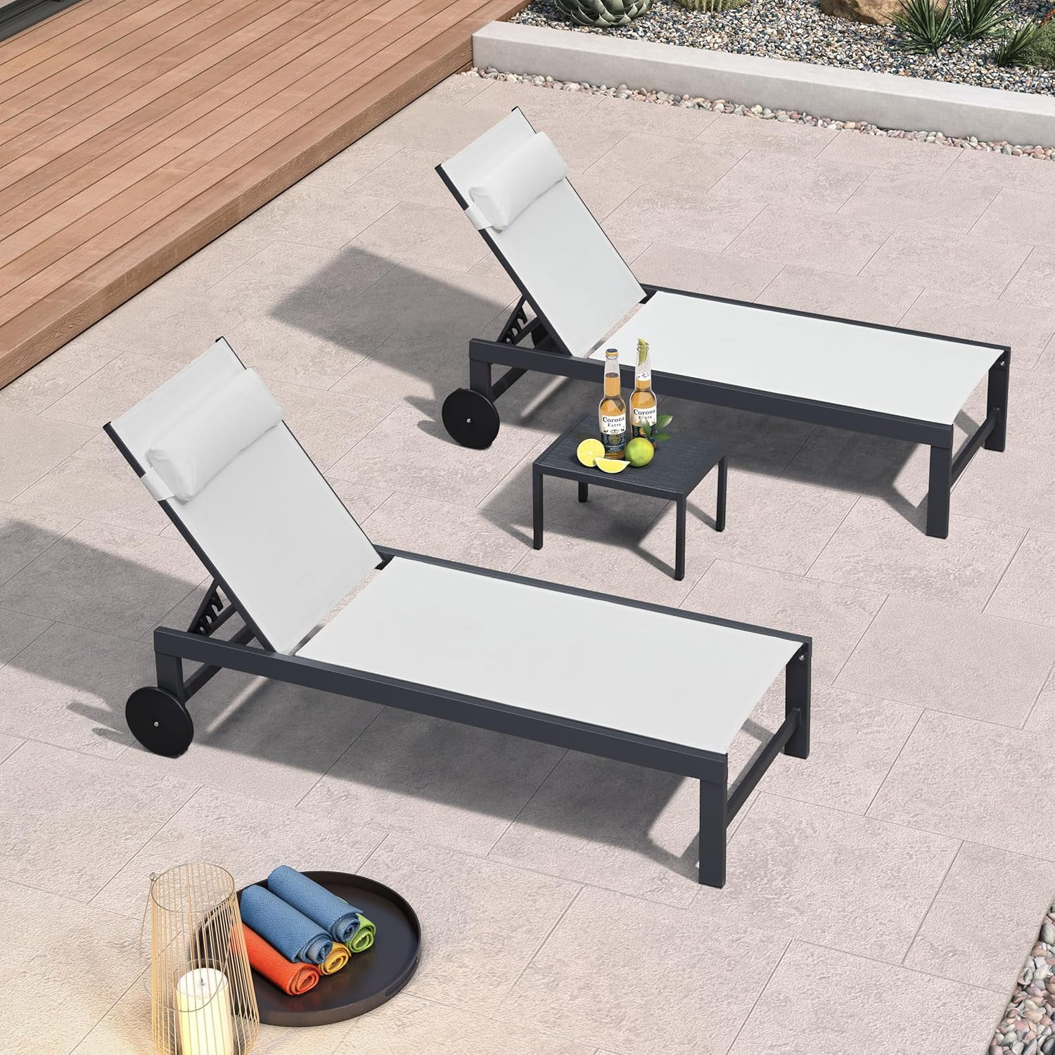 PURPLE LEAF 3-Piece Patio Lounge Chair Set – Outdoor Chaise Loungers ...