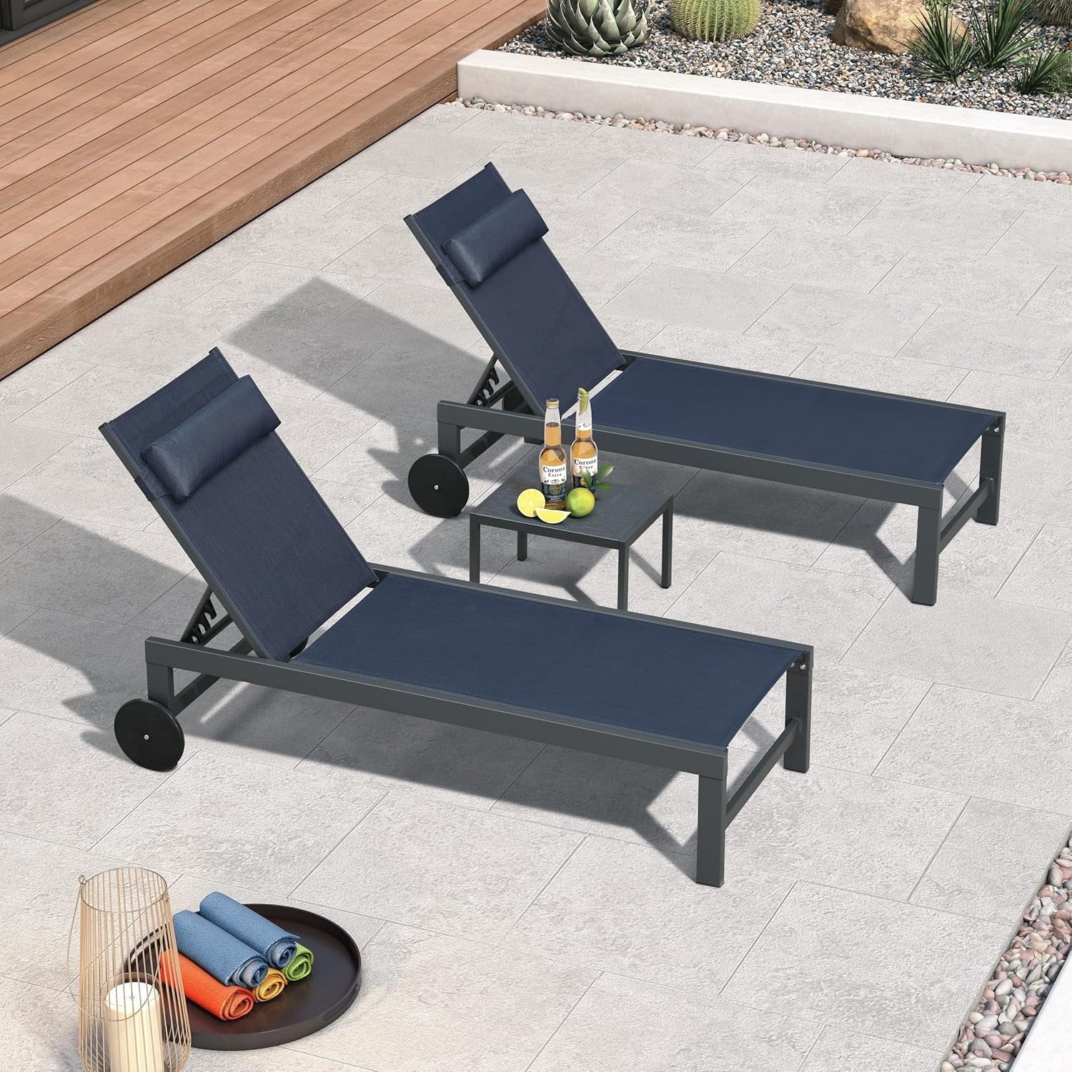 PURPLE LEAF 3-Piece Patio Lounge Chair Set – Outdoor Chaise Loungers ...