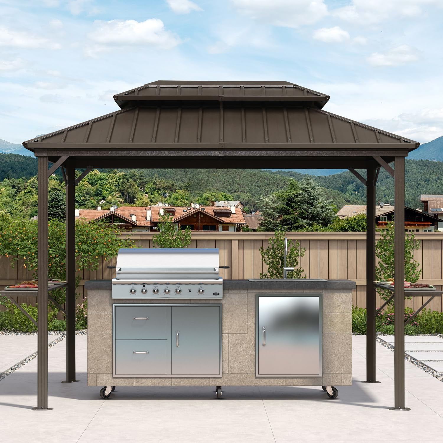 PURPLE LEAF 6.5' X 10' Hardtop Grill Gazebo for Patio Double Galvanized ...