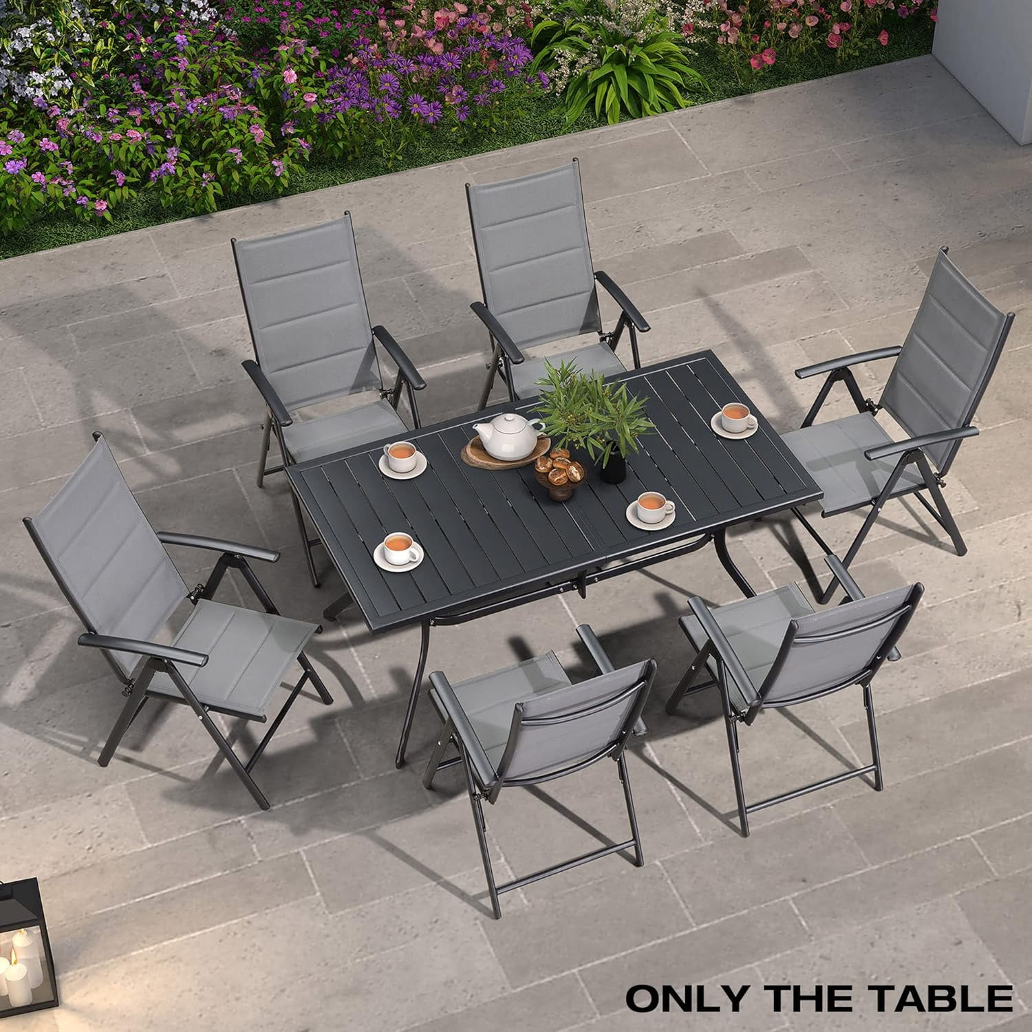 PURPLE LEAF 6-Person Outdoor Dining Table with Height Adjustable Feet ...