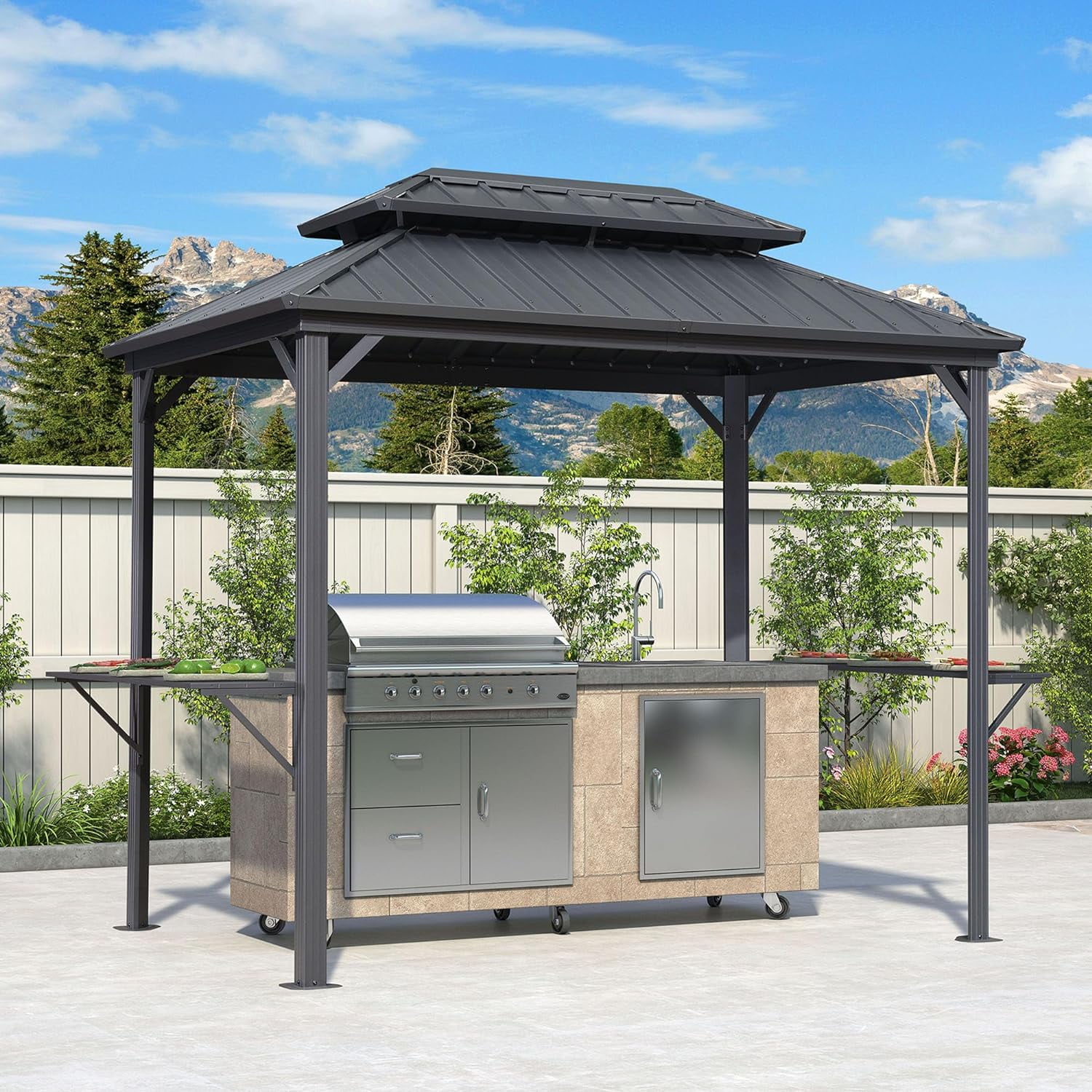 PURPLE LEAF 6' X 9' Hardtop Grill Gazebo BBQ Shelter Gazebo Canopy with ...