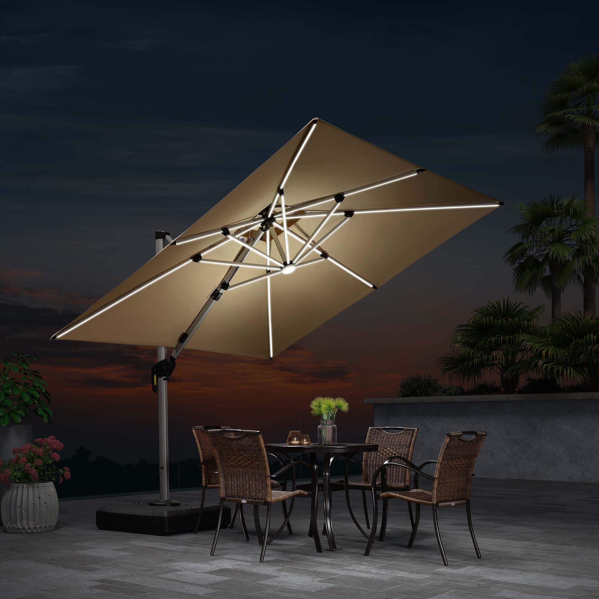 Deluxe Solar Powered LED Lighted Patio Umbrella - 9' - By Trademark ...