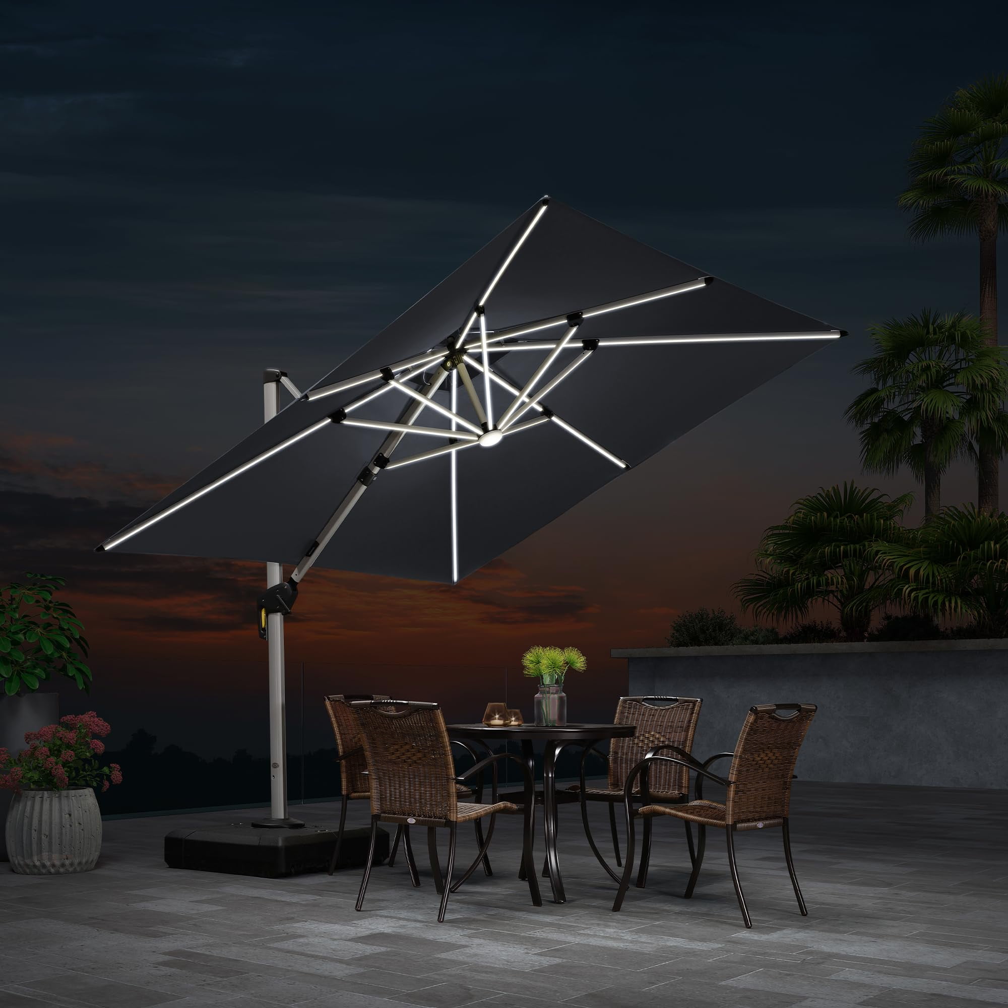 PURPLE LEAF 9FT Deluxe Square Solar Powered LED Patio Umbrella with ...