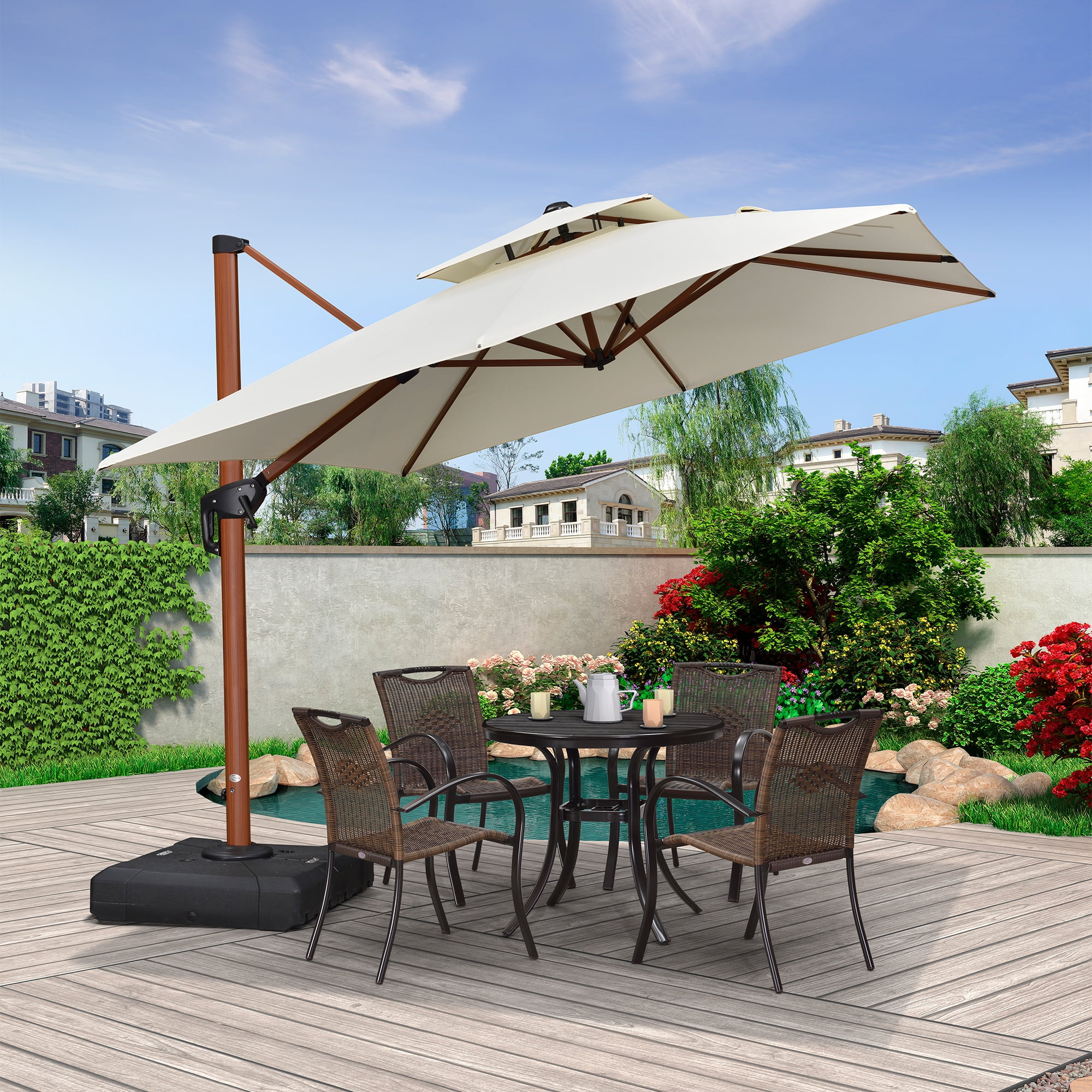 PURPLE LEAF 9FT Deluxe Square Wood Grain Patio Umbrella, Large Offset ...