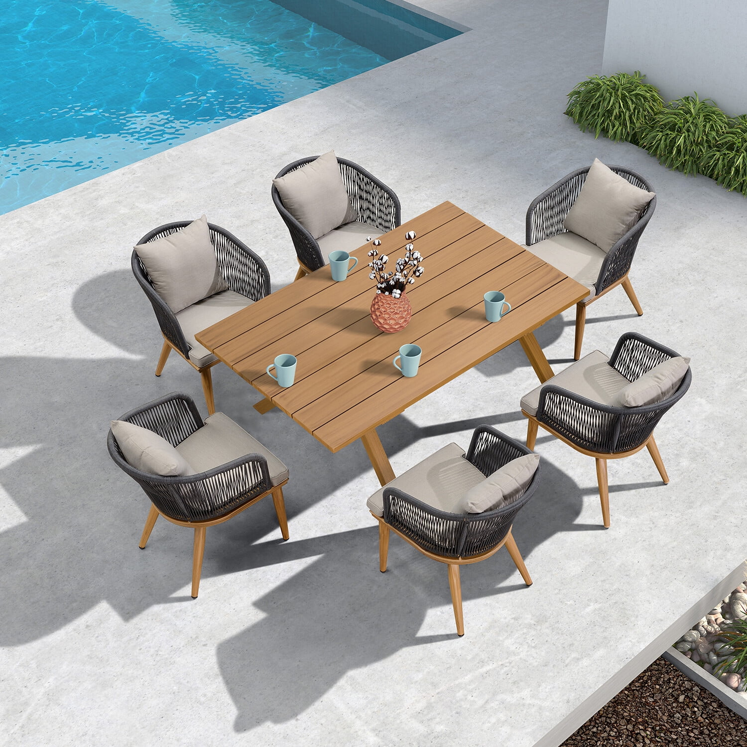PURPLE LEAF Dining Set 7 Pieces Outdoor Patio Dining Set Teak-Finish ...