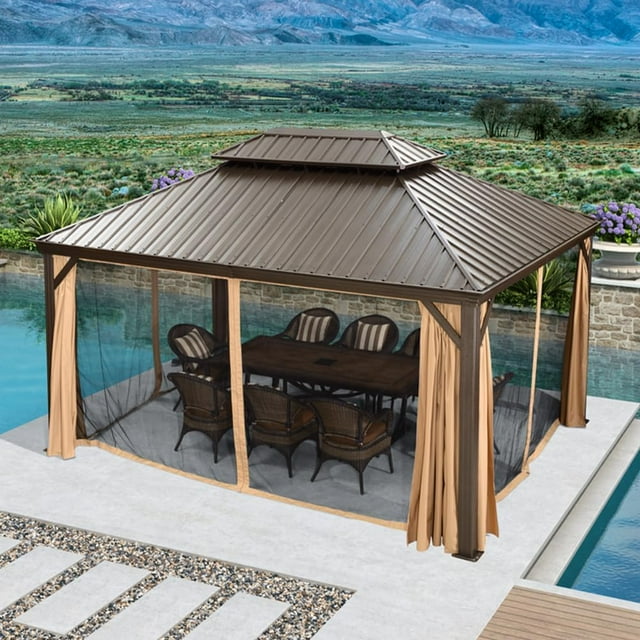 PURPLE LEAF Gazebo 10' X 14' Outdoor Hardtop Gazebo Galvanized Steel ...