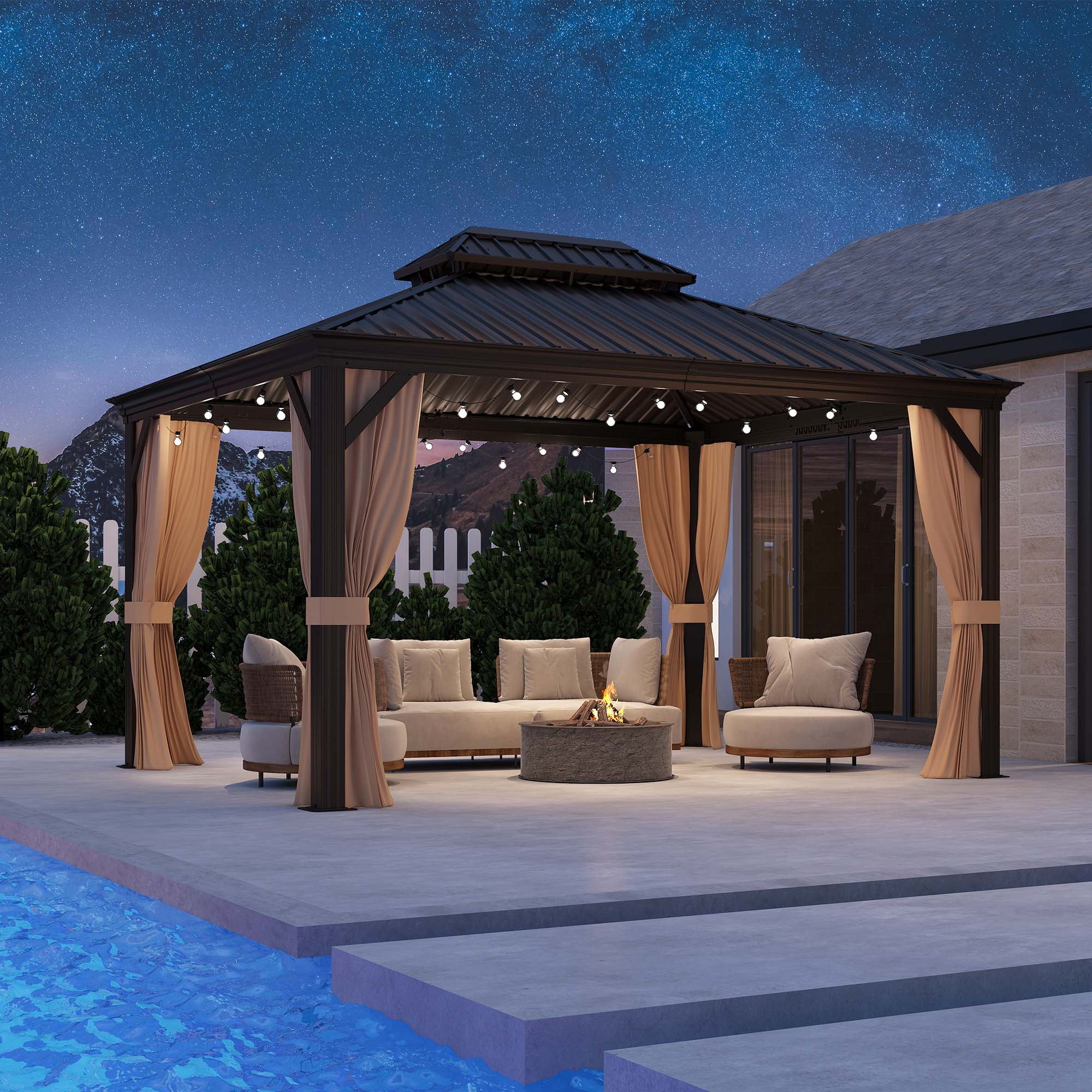 PURPLE LEAF 12' x 12' Permanent Hardtop Gazebo with Aluminum Frame ...