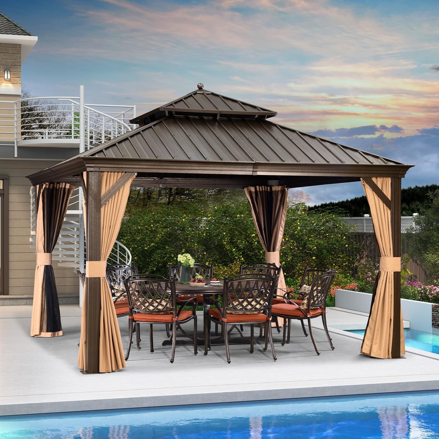 PURPLE LEAF Gazebo 12' X 12' Outdoor Metal Gazebo Galvanized Steel ...