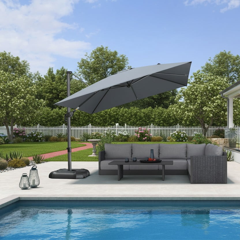 PURPLE LEAF OUTDOOR 10FT Cantilever Square Umbrella with Base - 360 ...