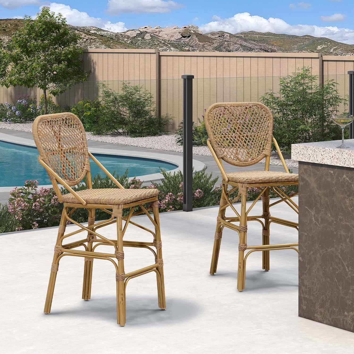 PURPLE LEAF Outdoor Bar Chairs,French Counter Height Bar Stools Set of ...