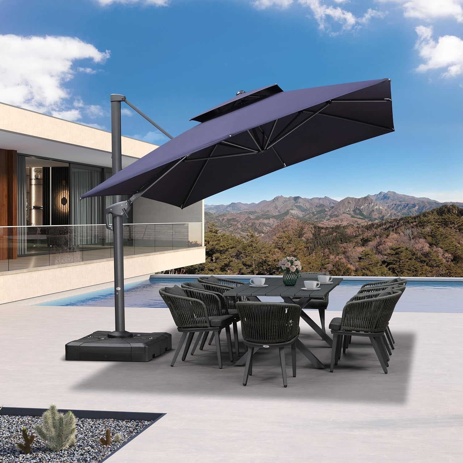 PURPLE LEAF Outdoor Cantilever Umbrellas 10X13FT Rectangle Large Patio ...