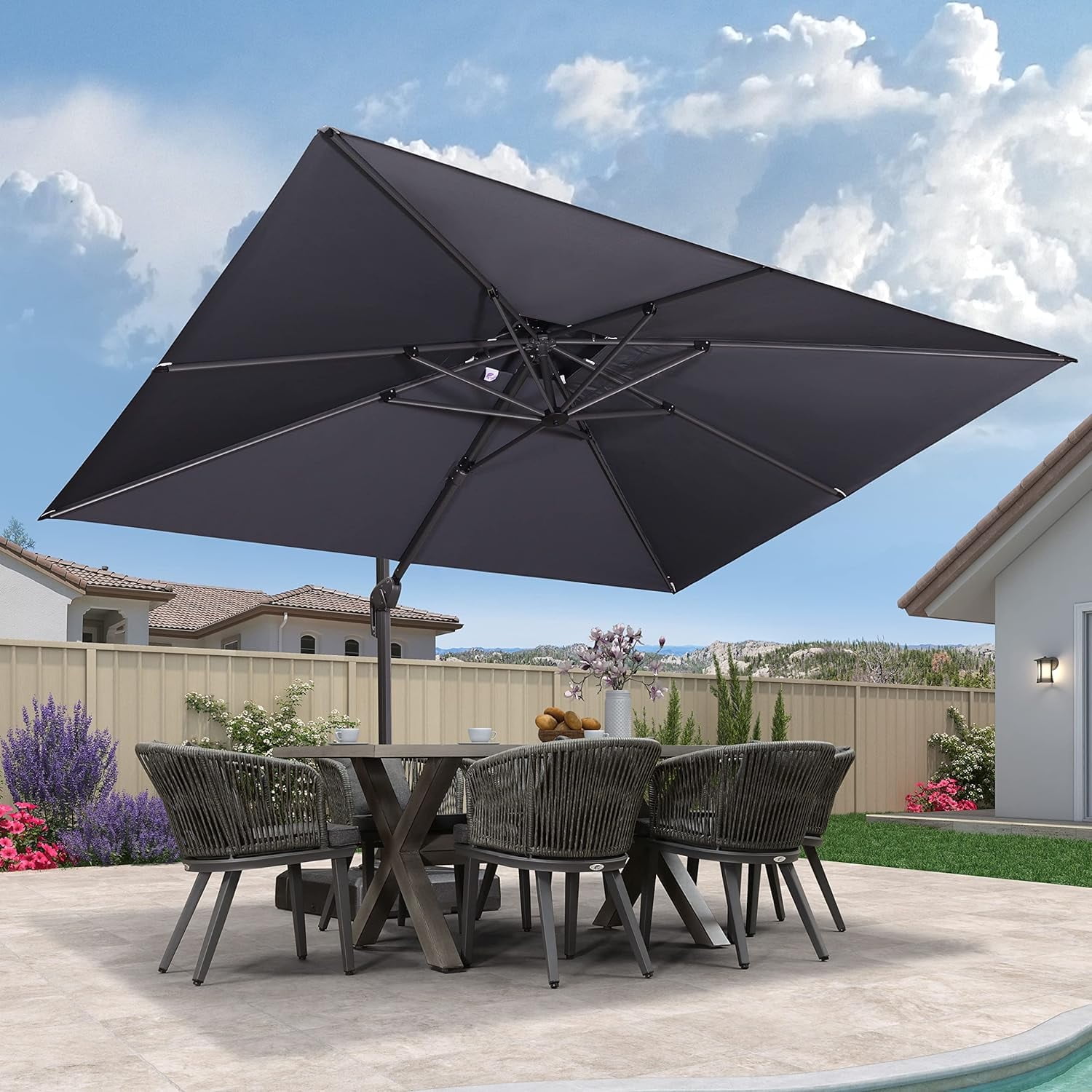 PURPLE LEAF Outdoor Cantilever Umbrellas 9' X 12' Rectangle Large Patio ...