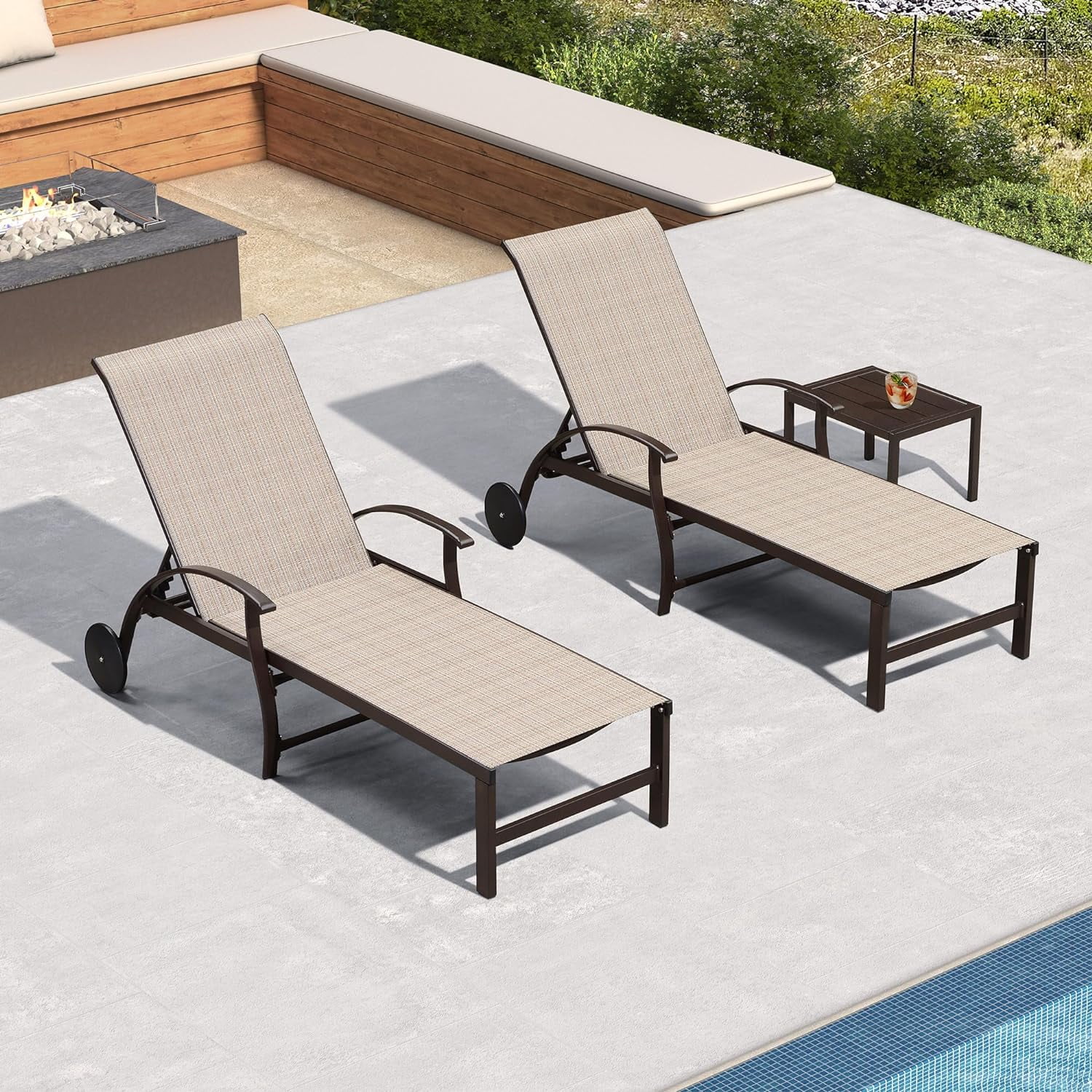 PURPLE LEAF Outdoor Chaise Lounge Chair Set of 3 with Side Table and ...